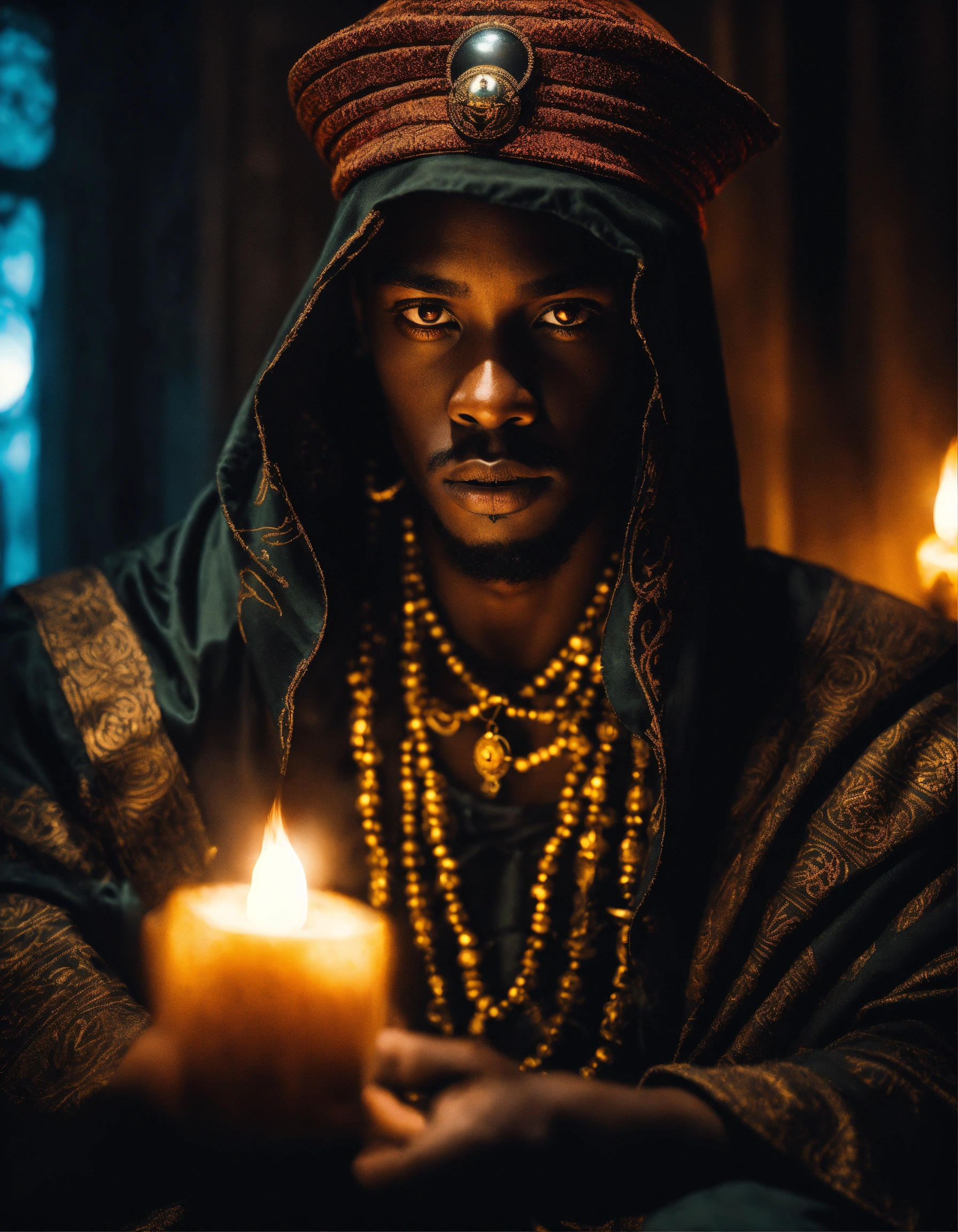 Lexica - Dramatic portrait of a young handsome, wicked African sorcerer ...