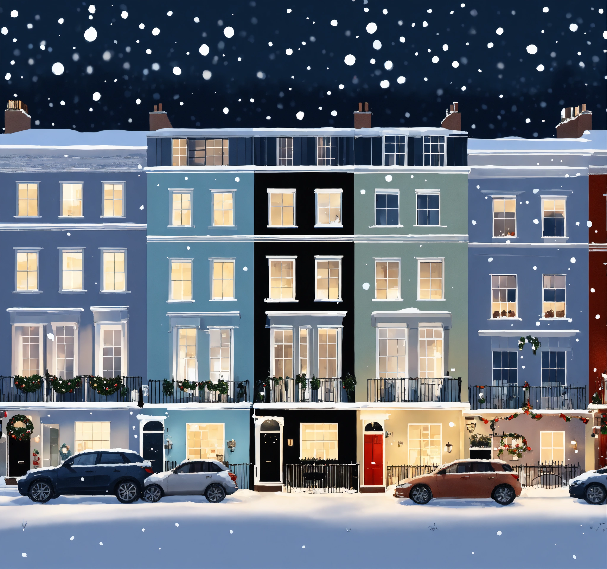 Lexica - Realistic illustration of five houses on a Notting Hill type ...