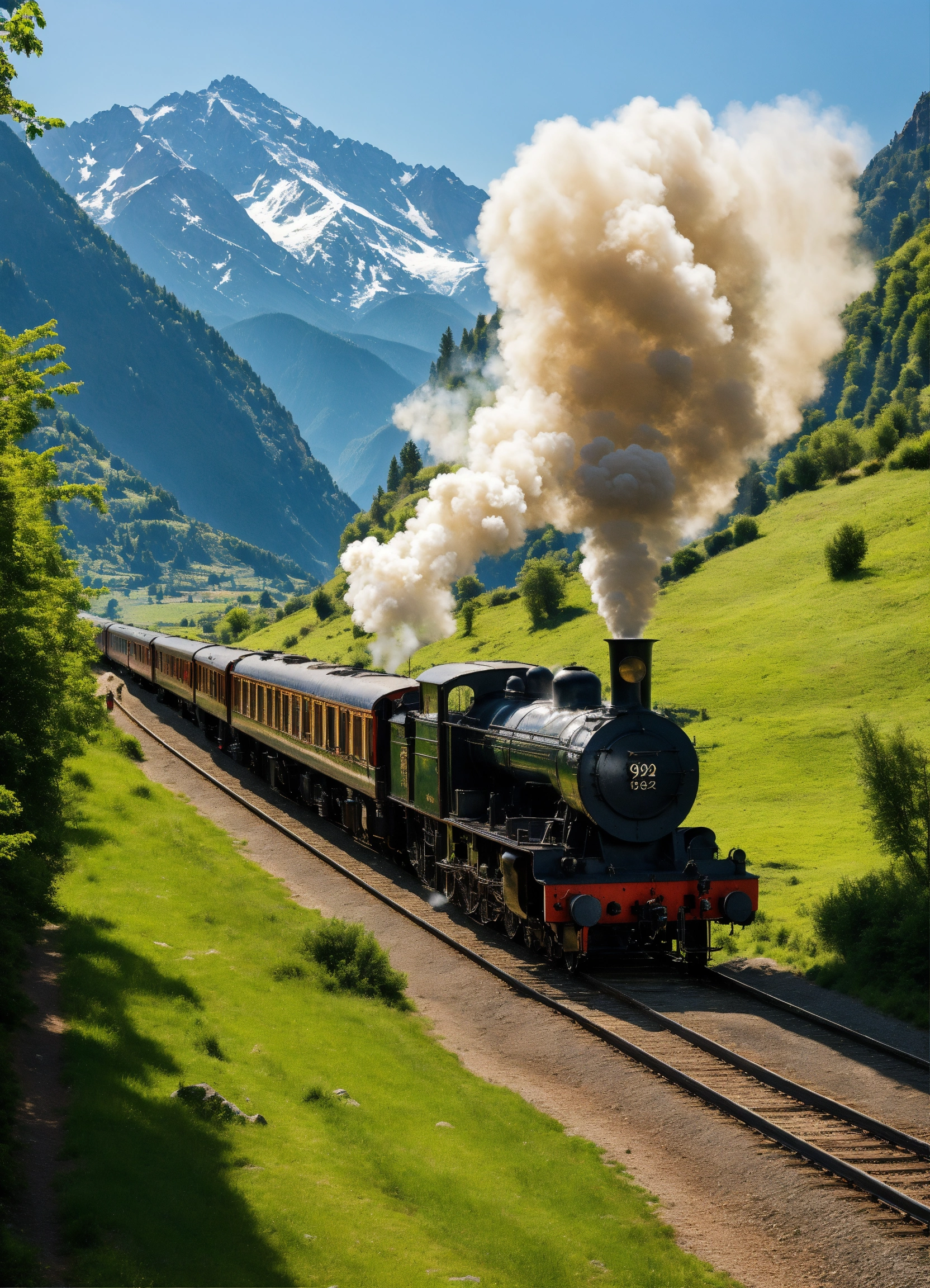 Lexica - The orient express train moving at speed on the track on a ...