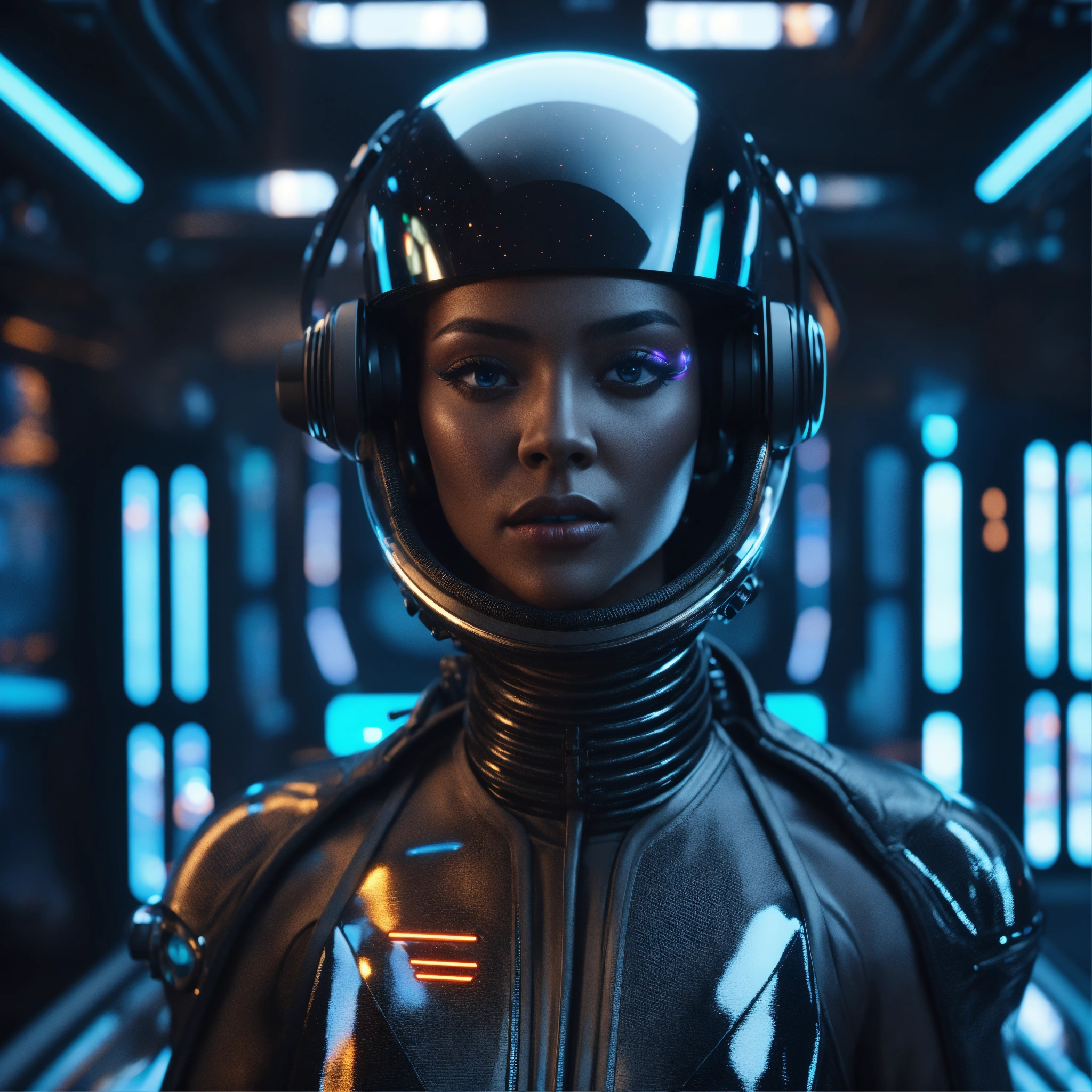 Lexica - Zoom out from a cool black alien wearing hi tech space fashion ...