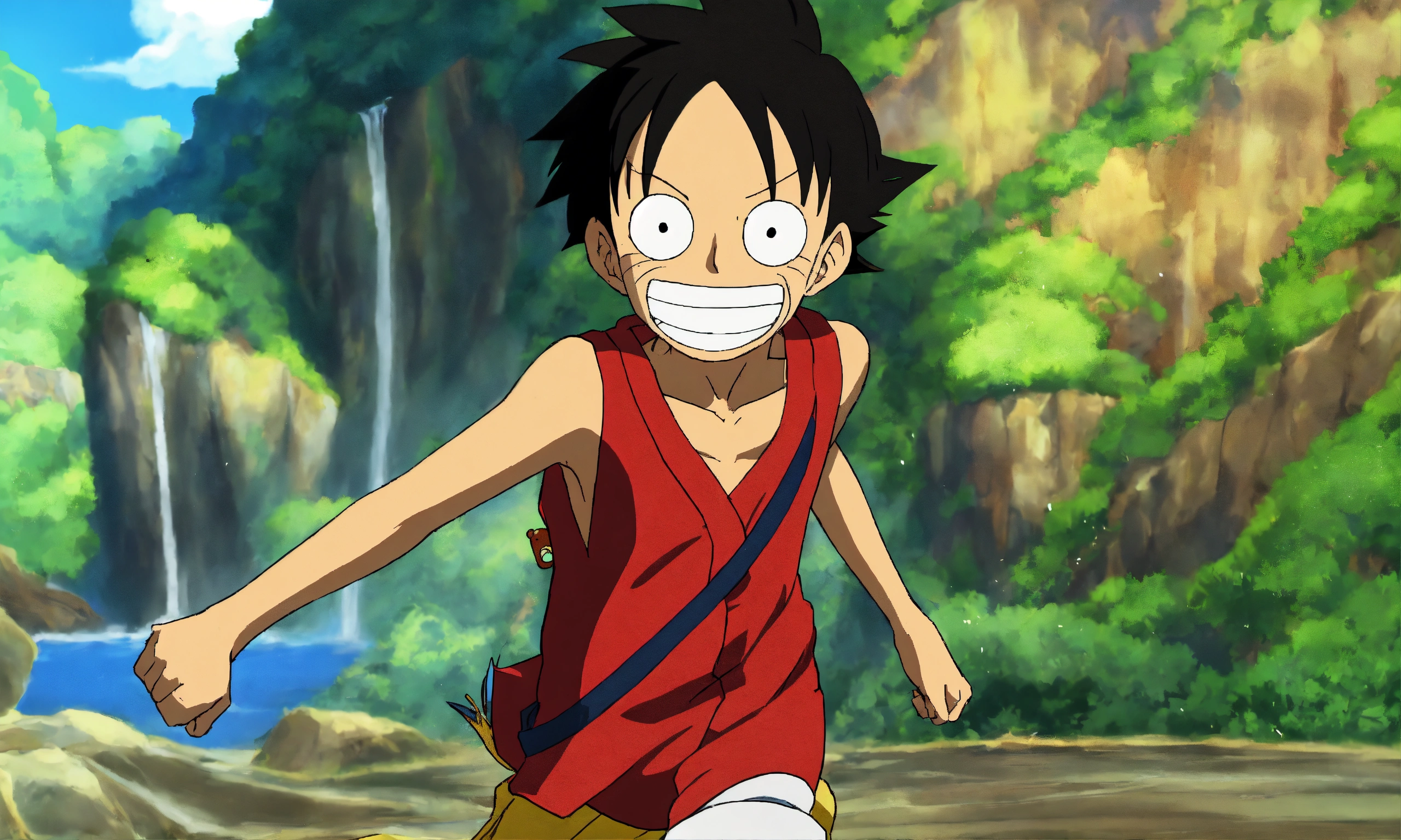 Lexica - Monkey D. Luffy running after a waterfall thats running from him