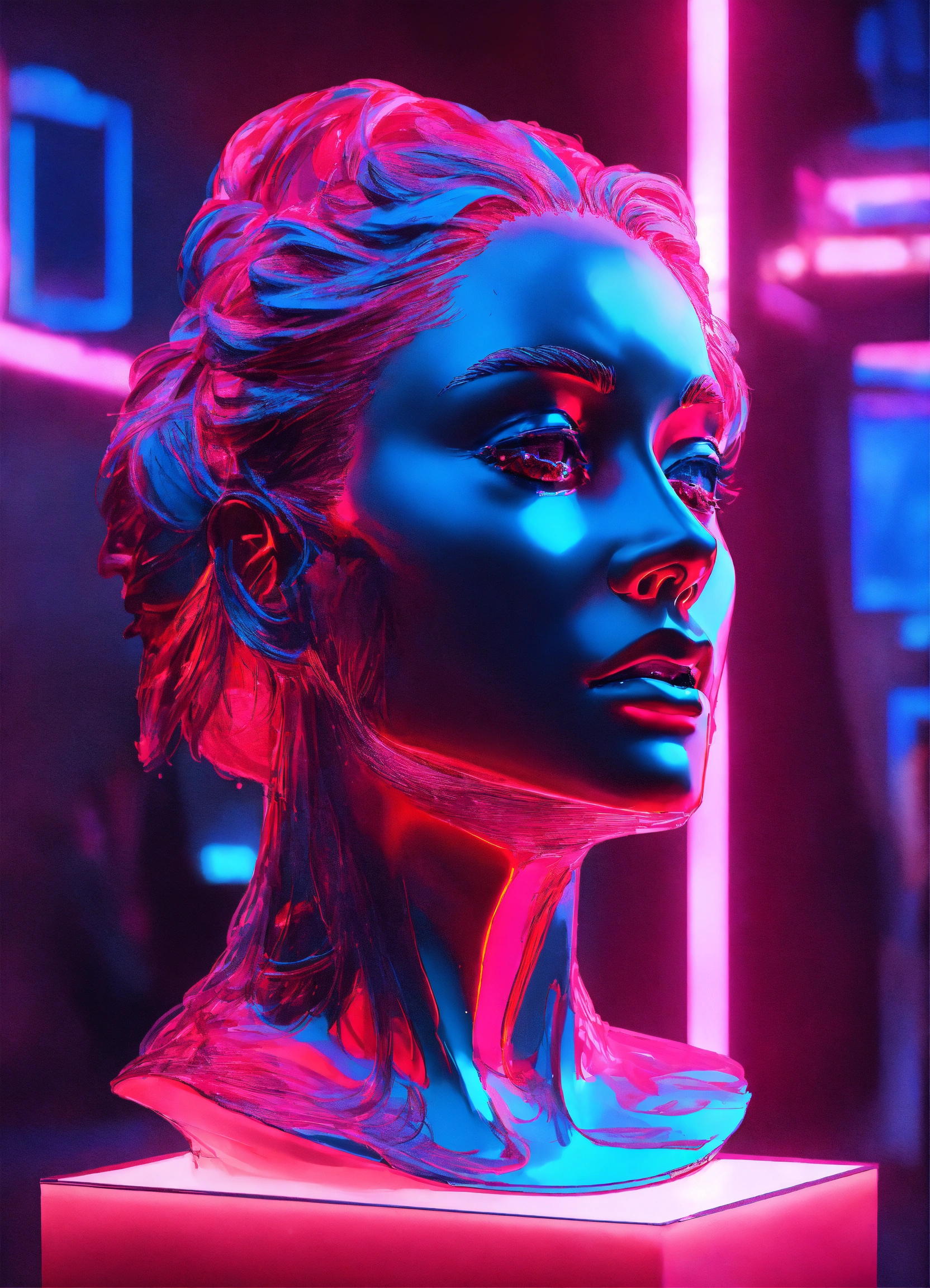 Lexica - Bust sculpture, of a woman's head and shoulders, neon color ...