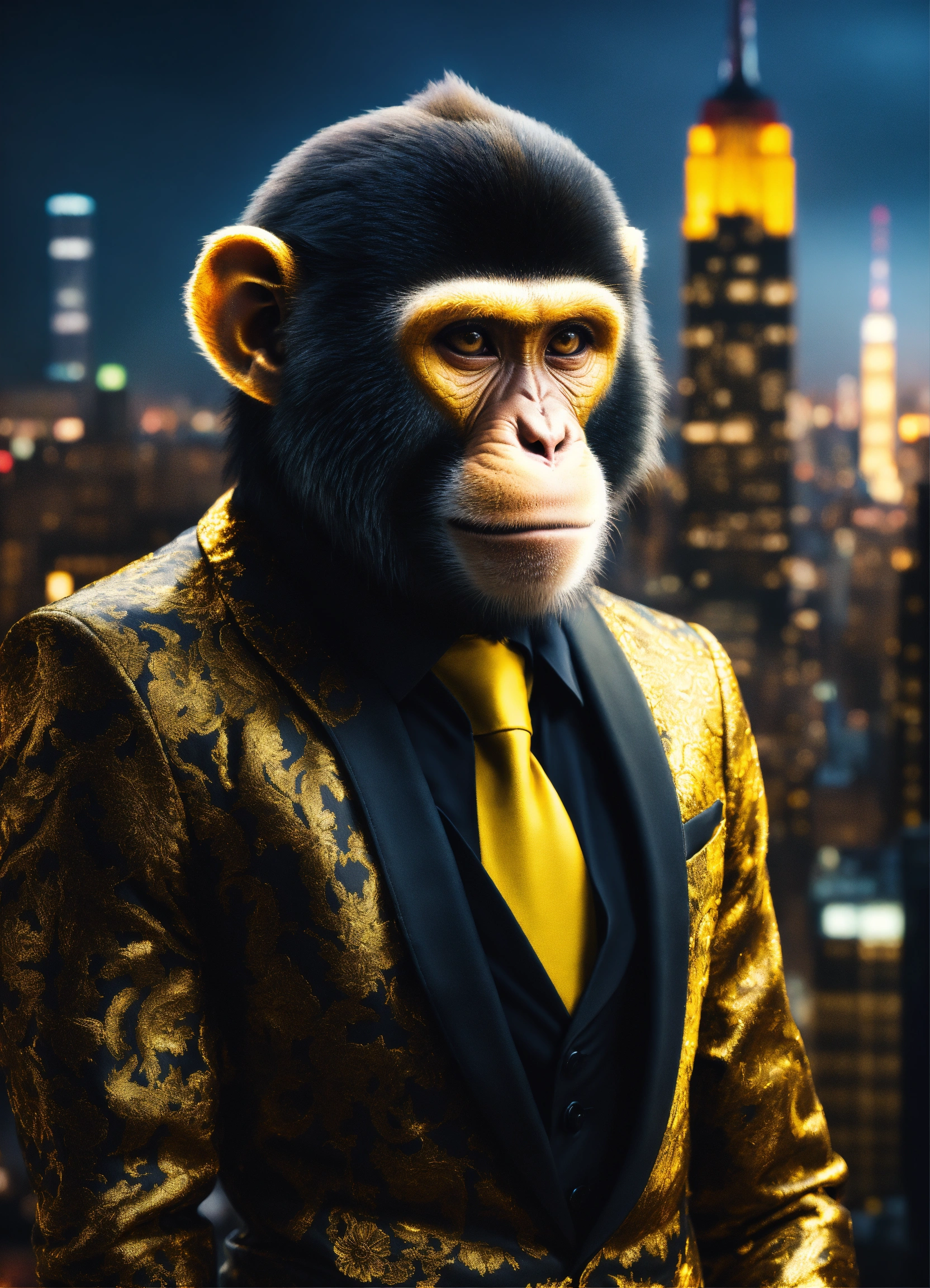 Lexica - Portrait of a monkey wearing a black and gold suit, ultra ...