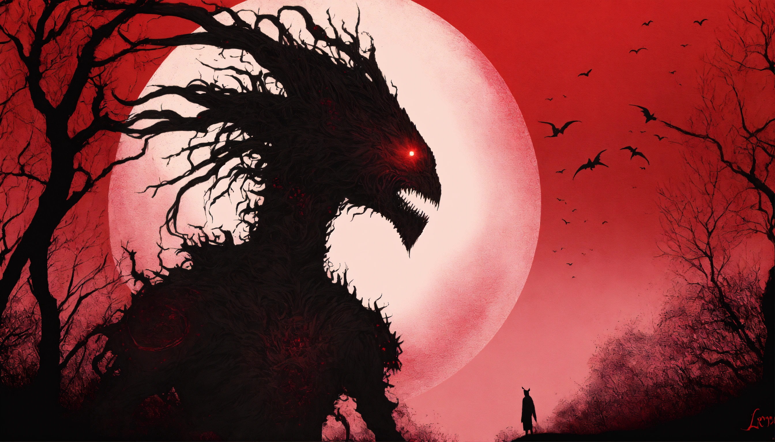 Lexica - "creepy scary monster" black pen and black ink infinity, red ...
