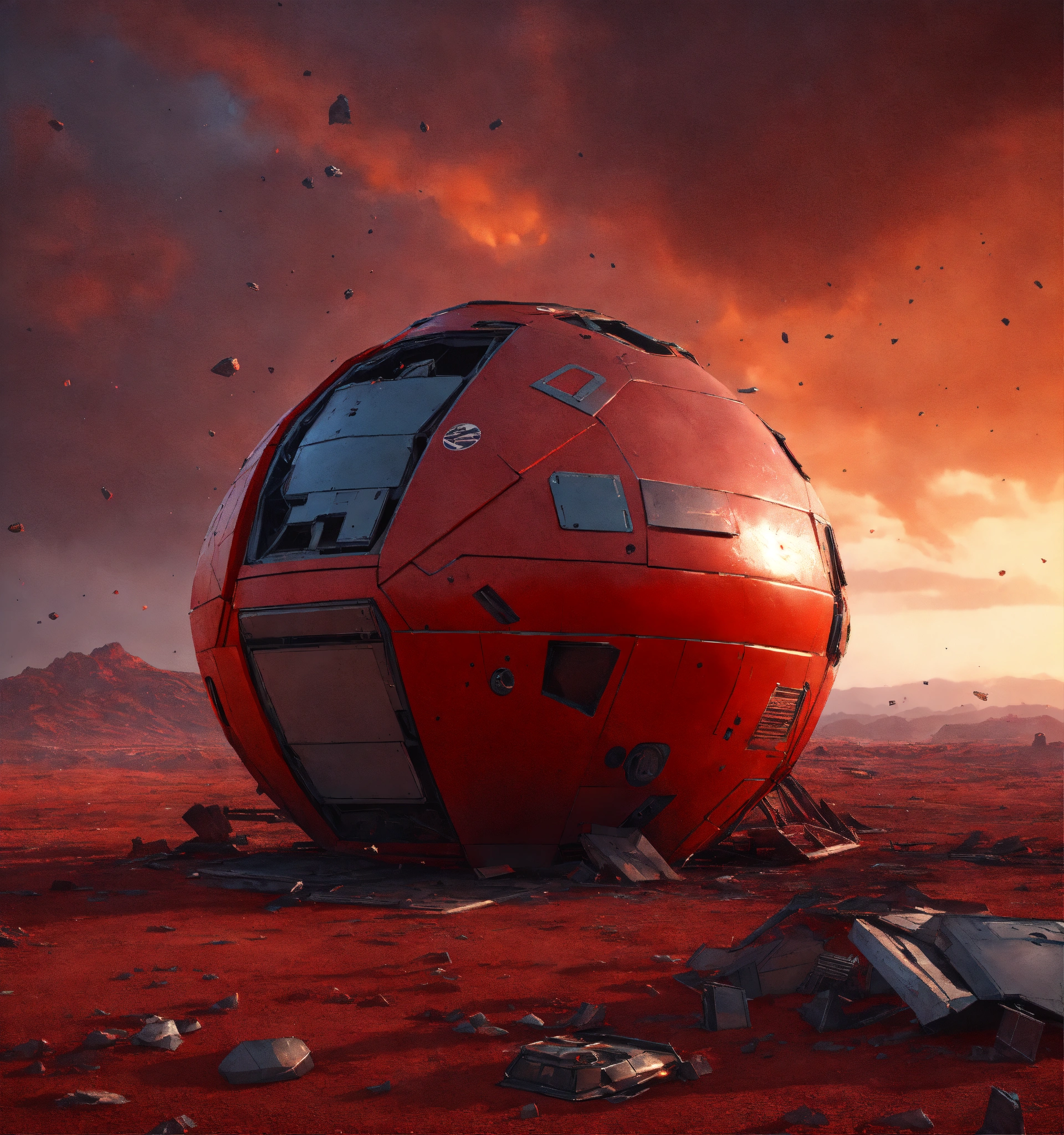 Lexica - A sleek futuristic seamless evacuation pod crashed and smashed ...