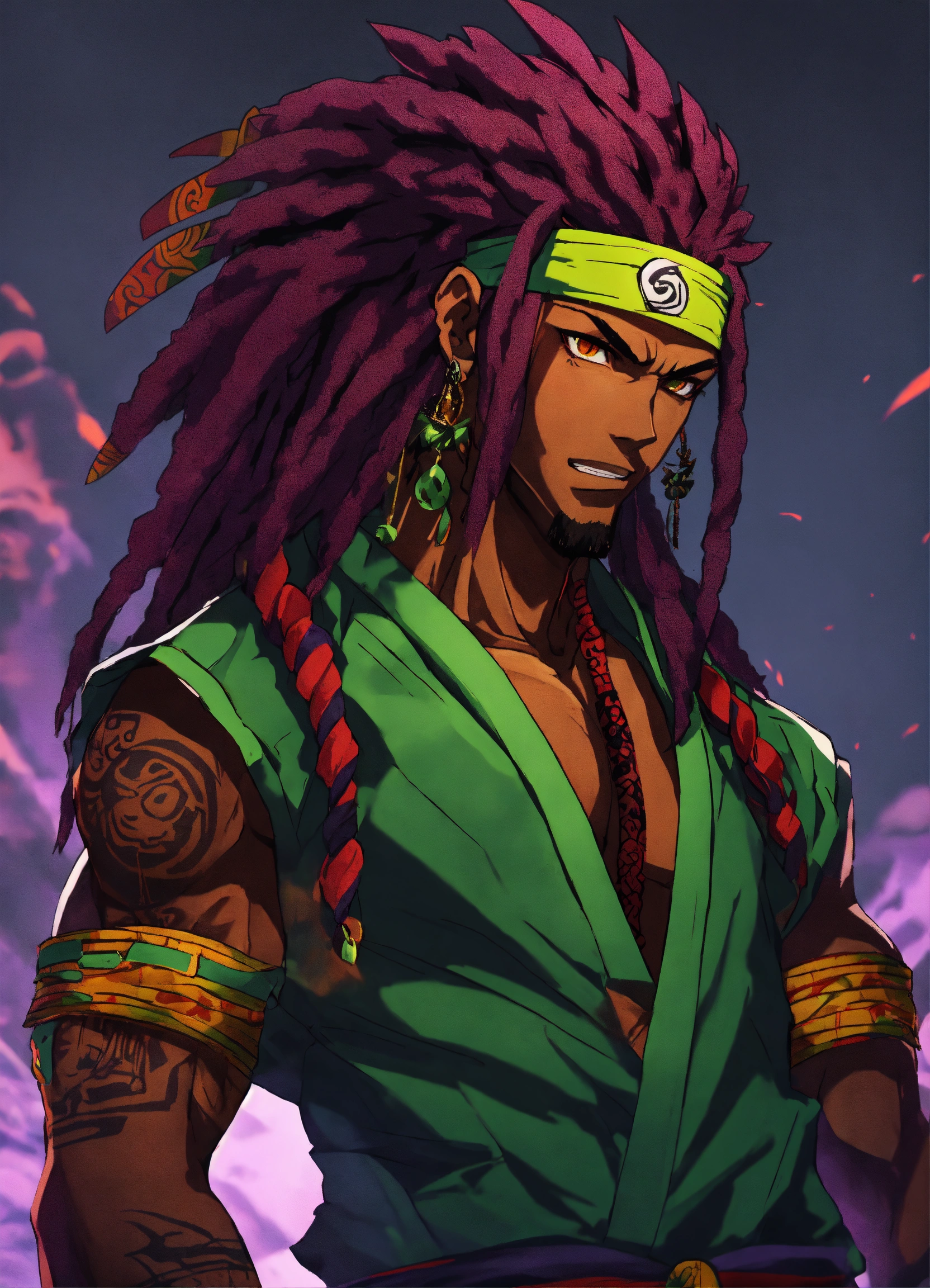 Lexica - African Naruto anime styled character, muscular physique, long ...