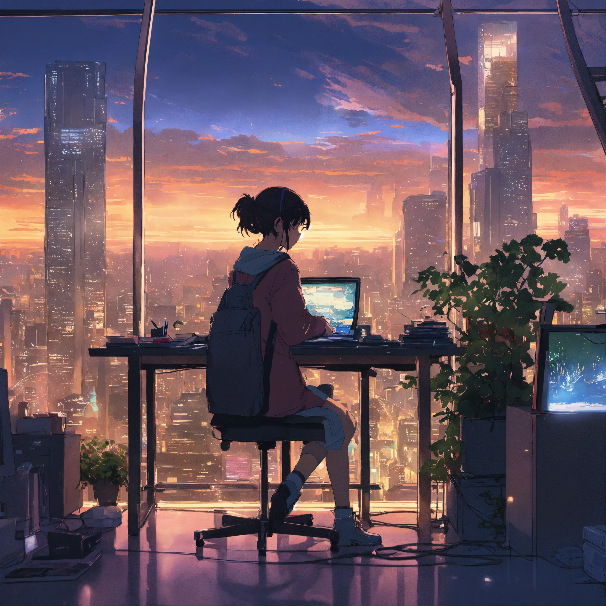 Lexica - Create a high resolution artwork of chillhop, Anime Girl is ...