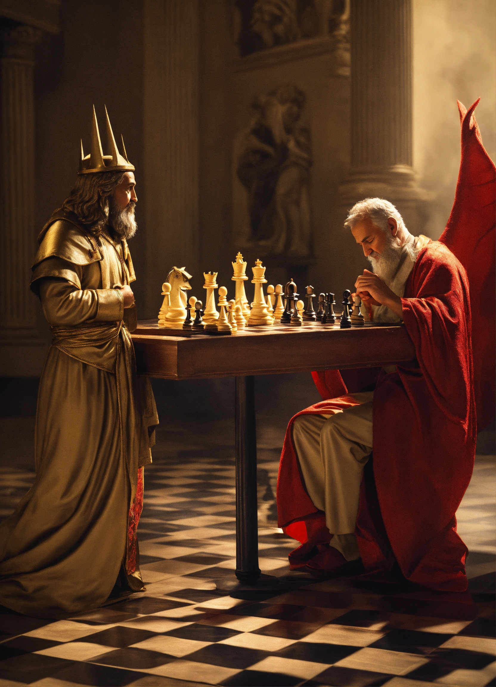 Lexica - God and the Devil are playing chess with humans as chess pieces