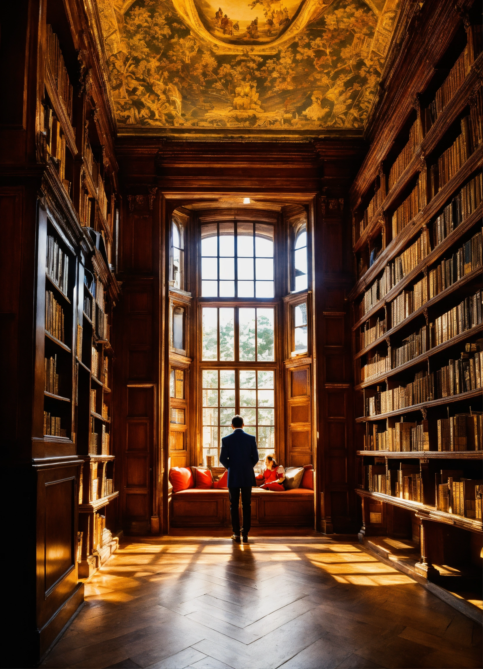 Lexica - A person deep in study in an old library, full of books