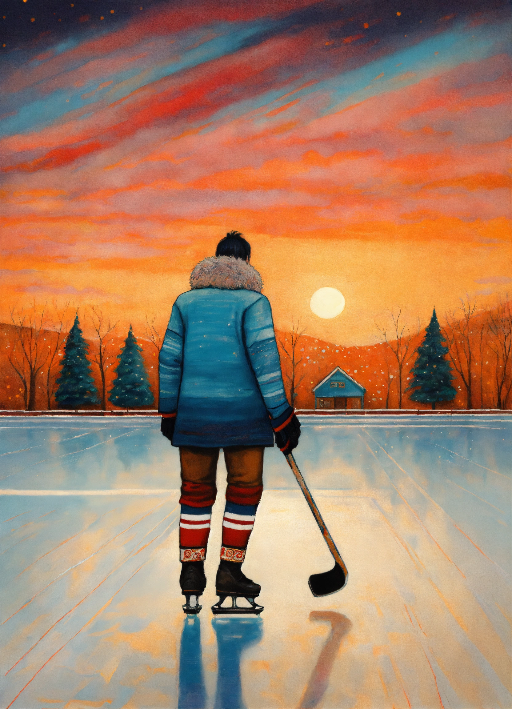 Lexica - Amazing Canadian hockey players in the sunset outdoor skating ...