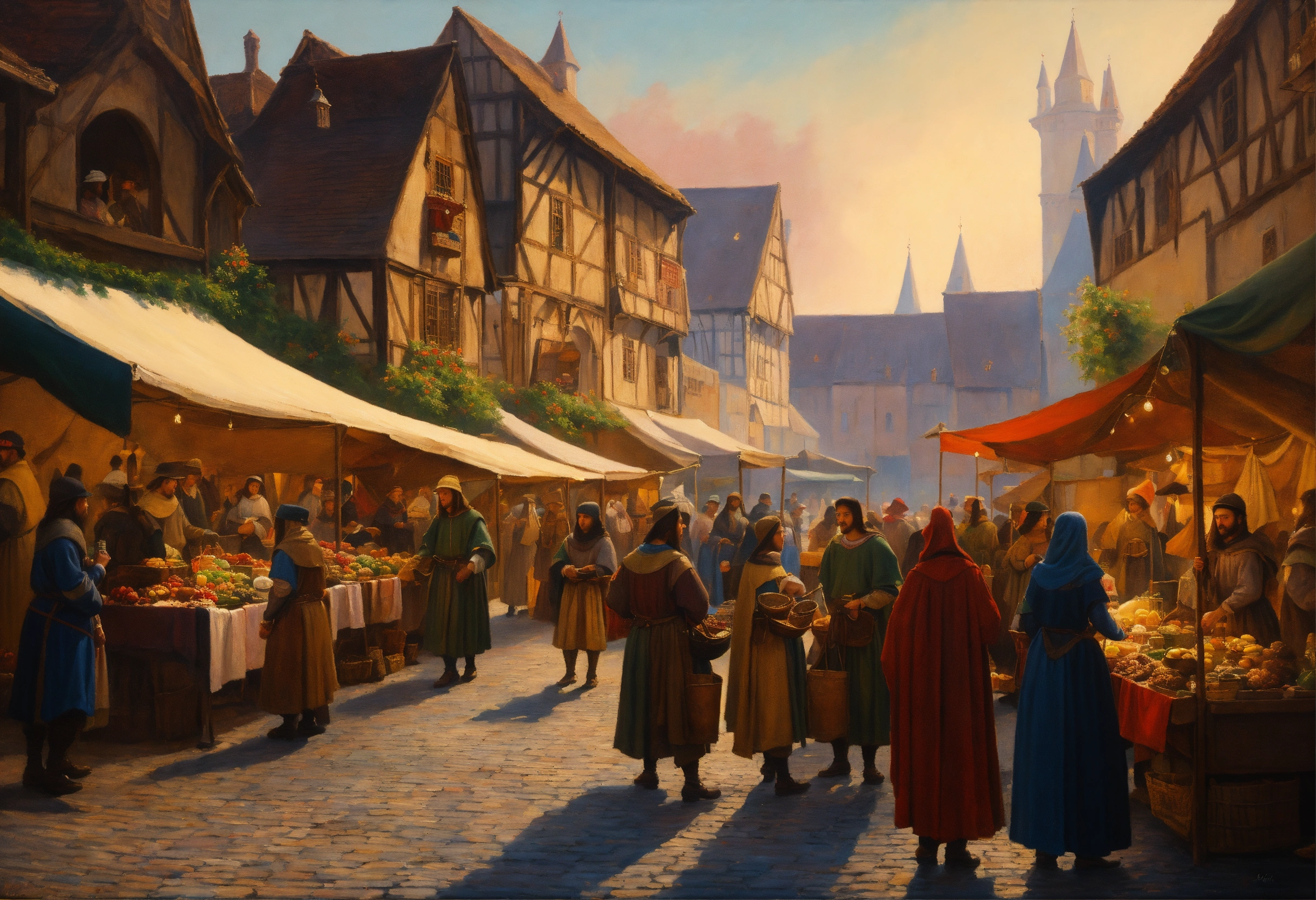 Lexica - A medieval market with a lot of merchants and people see their ...