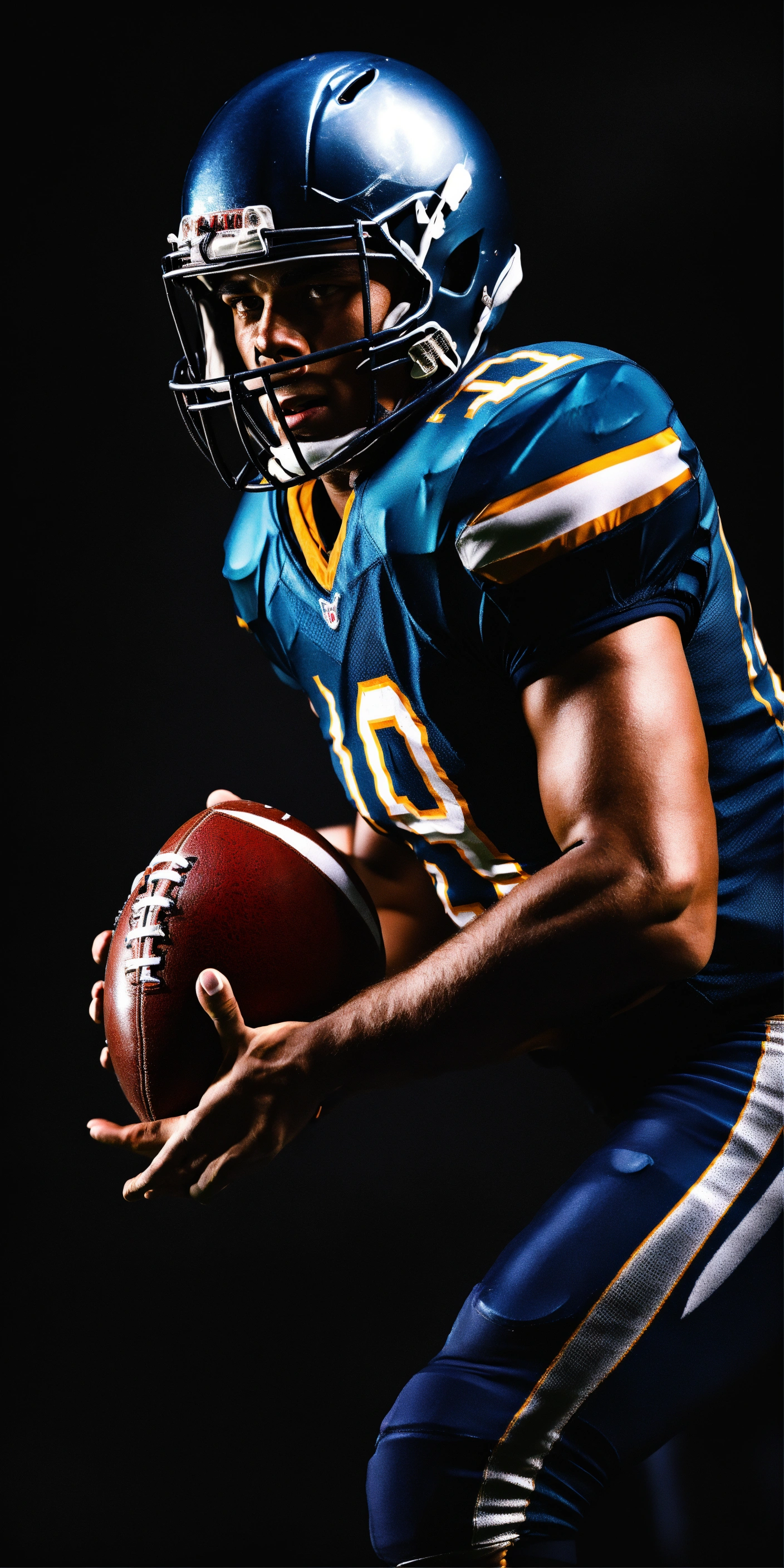 Lexica - Portrait of aggressive American football player, photography ...