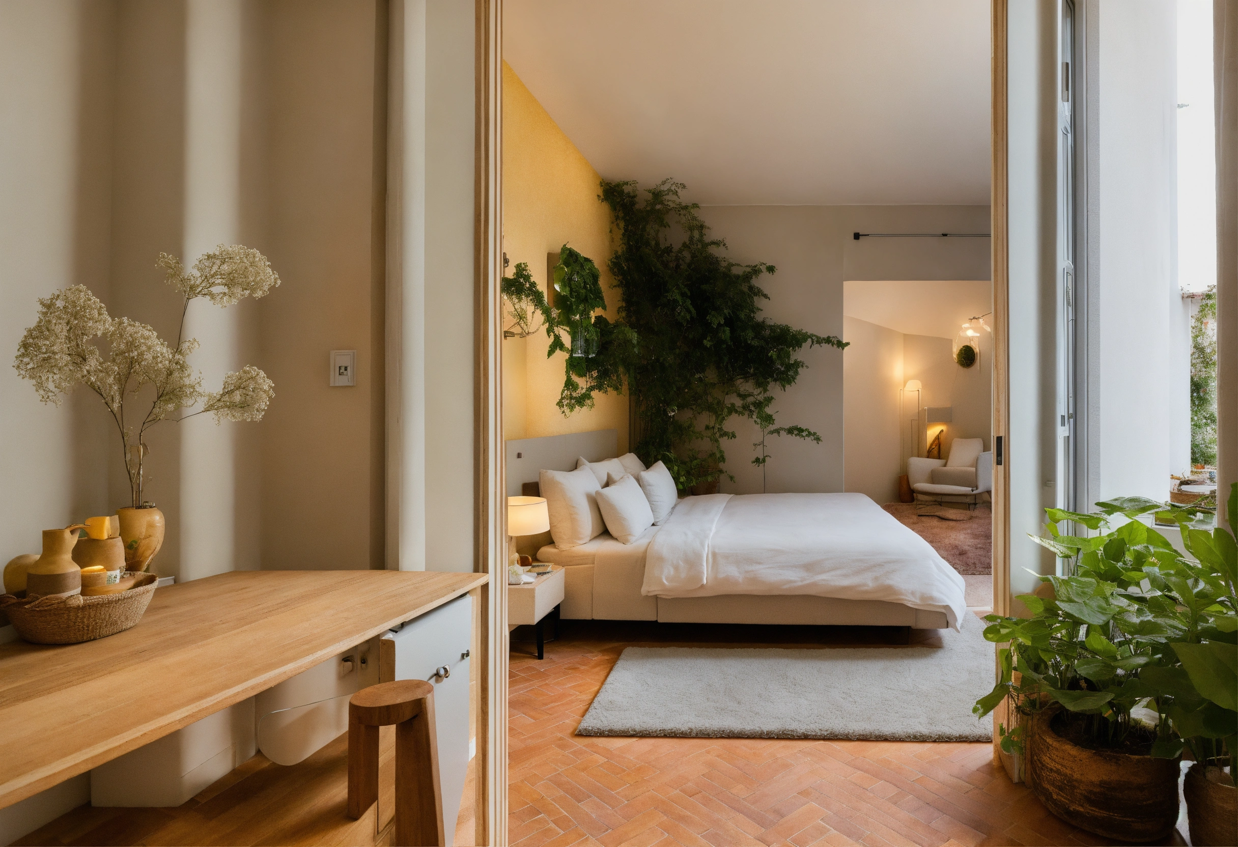 Lexica - Entering through the white wooden door, we enter the bedroom ...