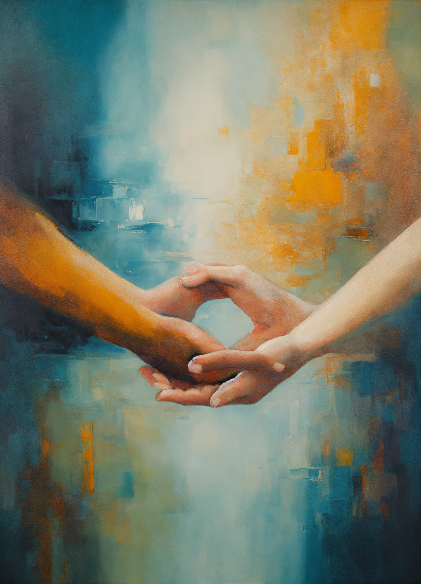 Lexica - Abstract and minimalist oil painting of two perfect hands with ...