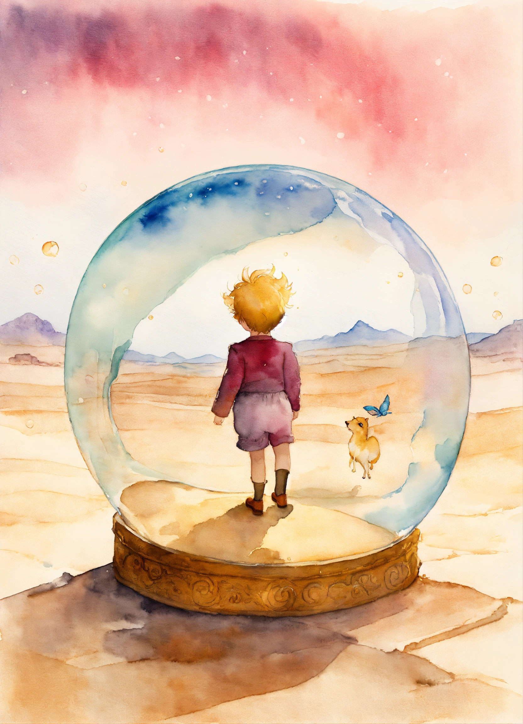 Lexica - Baby inside a translucent bubble, golden sands with rose ...