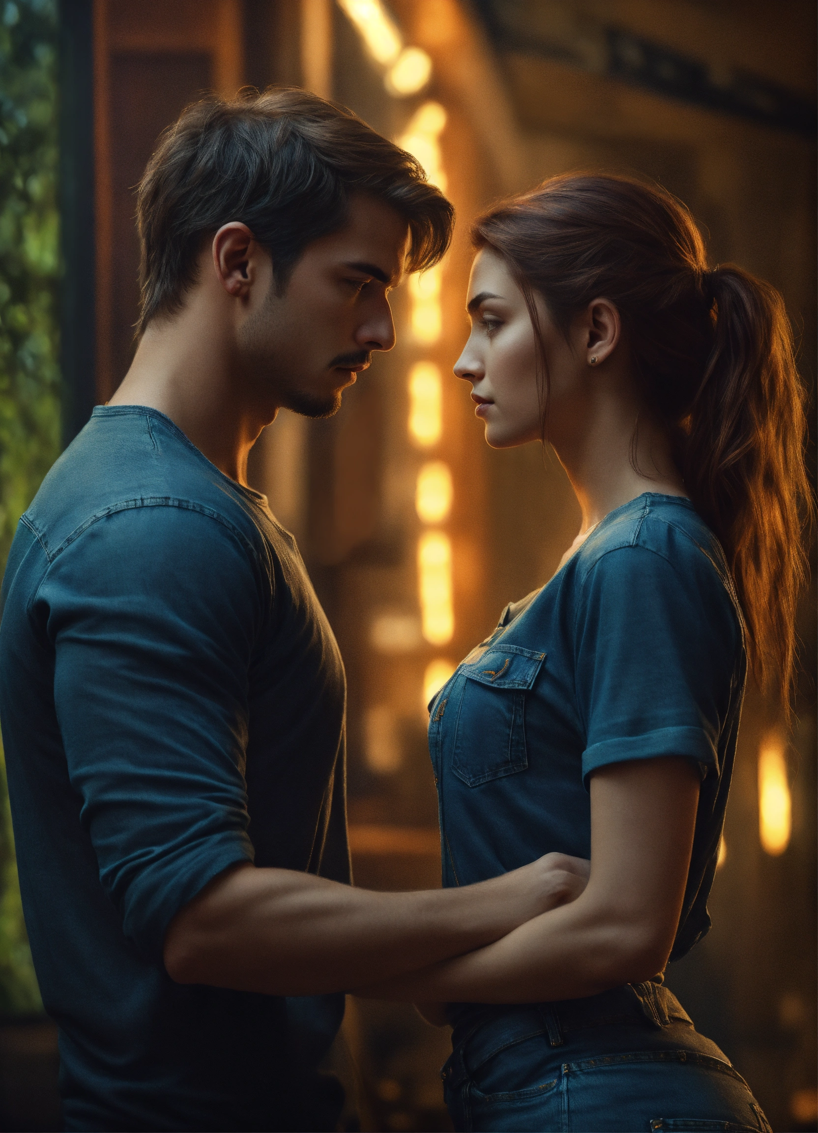 Lexica - A beautiful girl in a t-shirt and jeans and a beautiful man ...