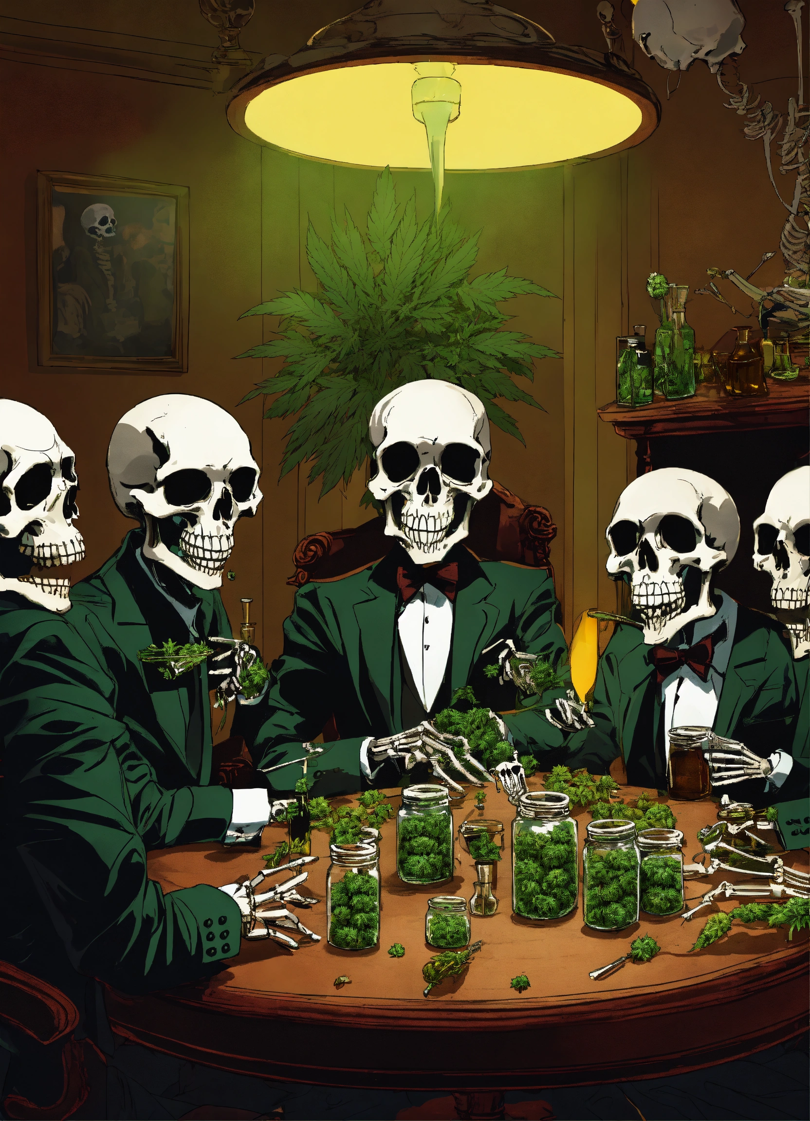 Lexica - Five Skeletons dressed like mobsters sitting at a round table ...