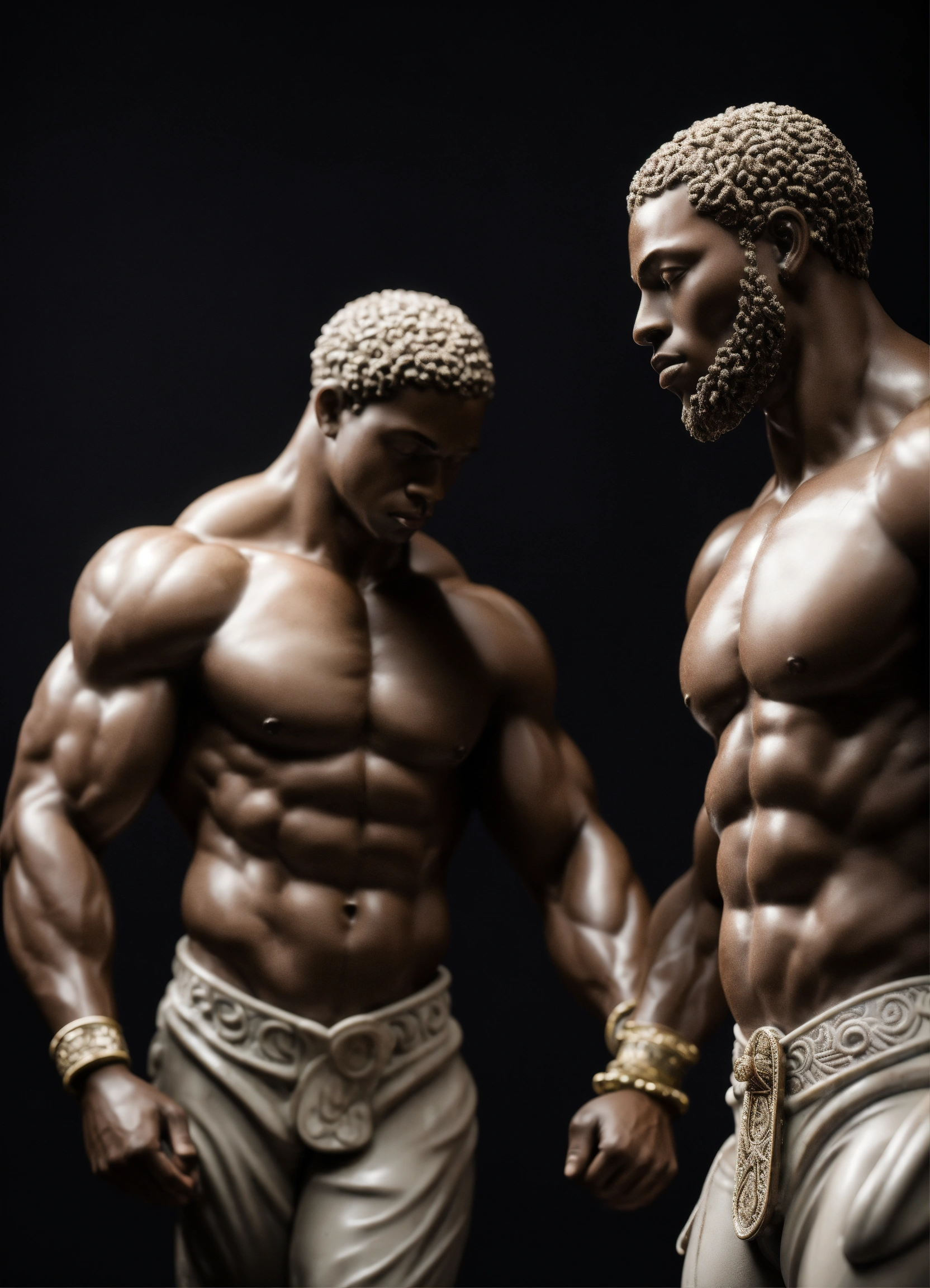 Lexica - Muscular African American, white marble statues with a bowling ...