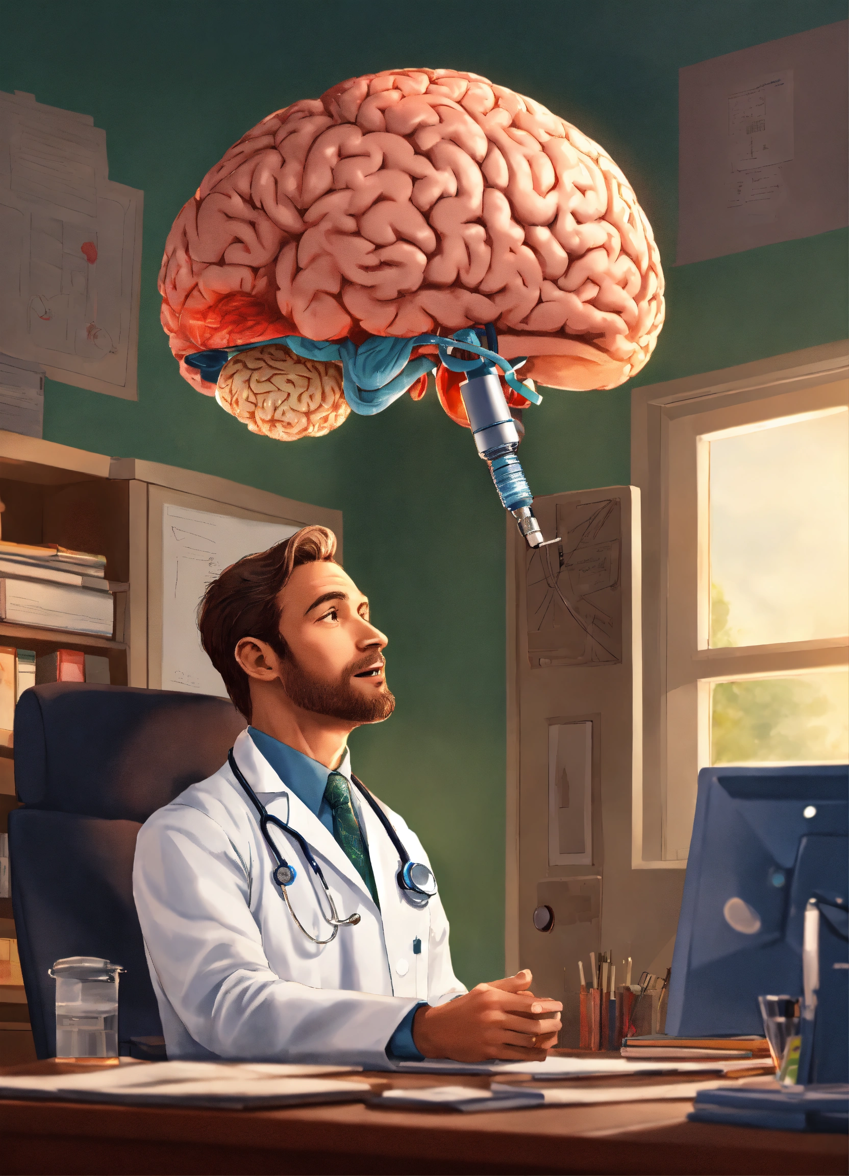 Lexica - A doctor with a huge brain over his head talks with his ...