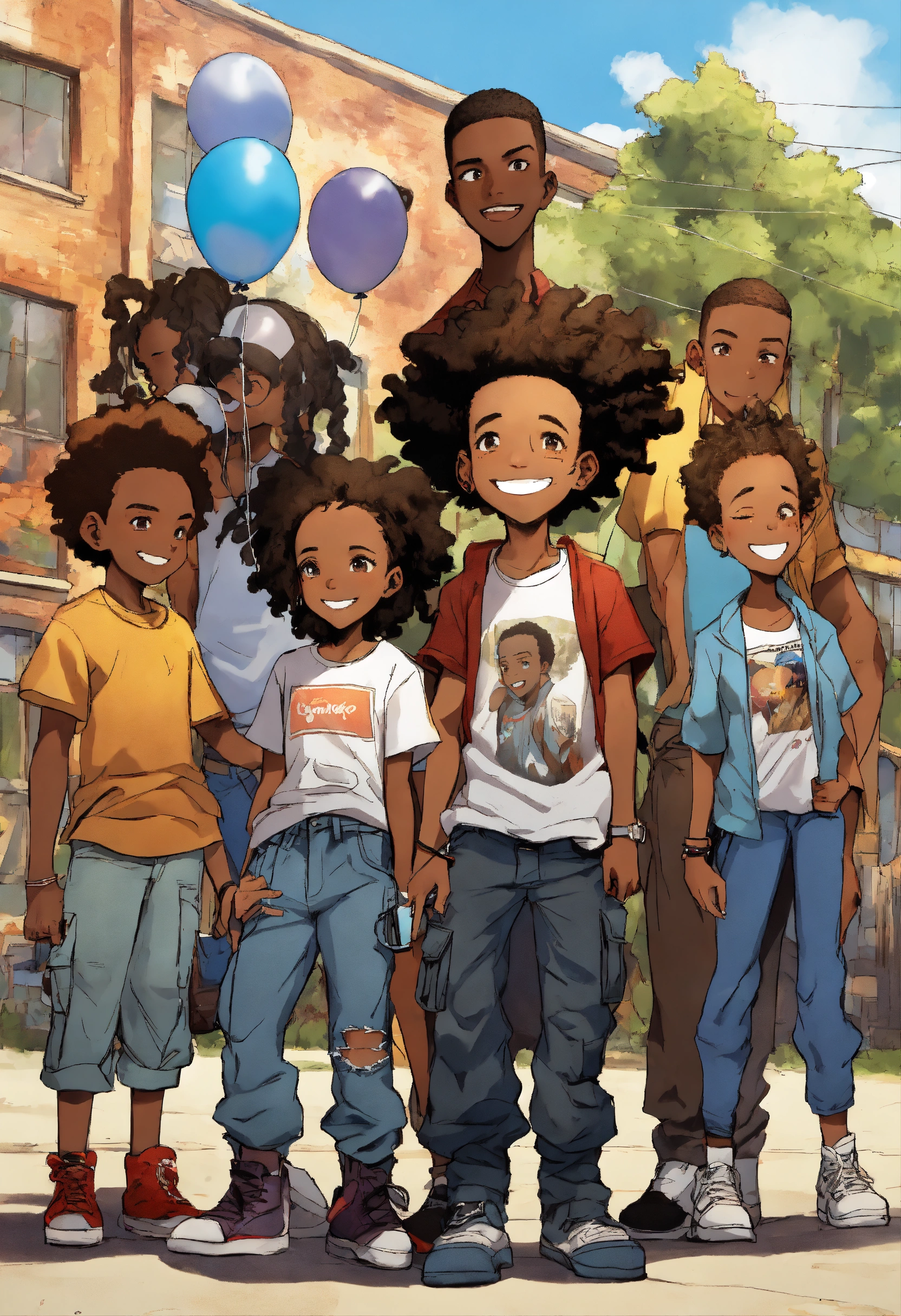 Lexica - The boondocks storybook style art, group of smiling 14 year ...