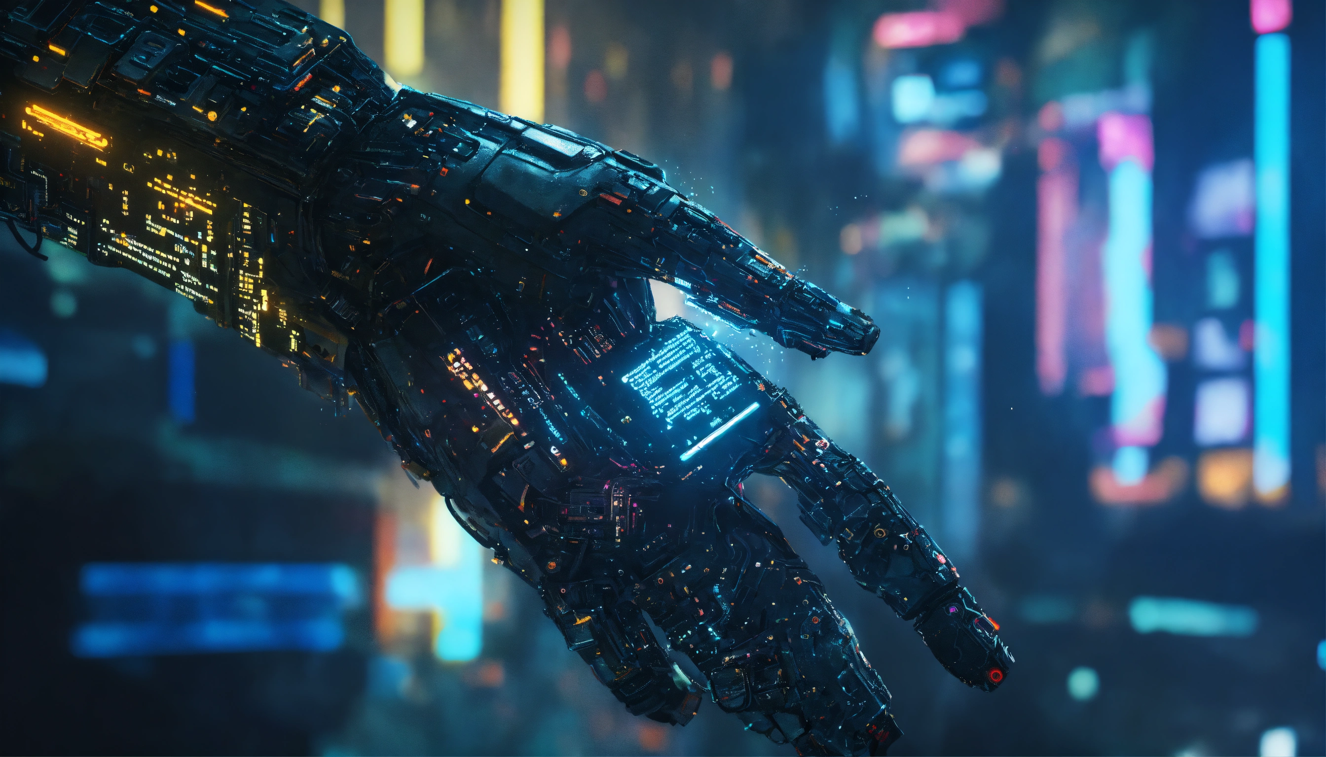 Lexica - Cyber code from the hand, cyberpunk style, detailed, highres, 4k