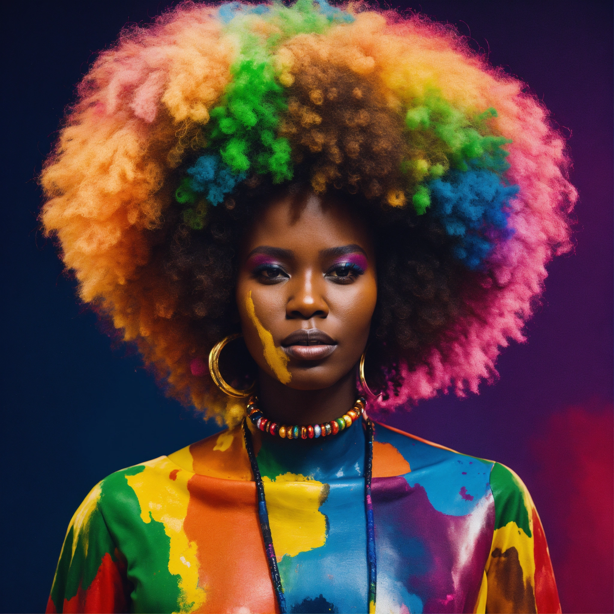 Lexica - African woman with afro covered in multicolored paint - album ...