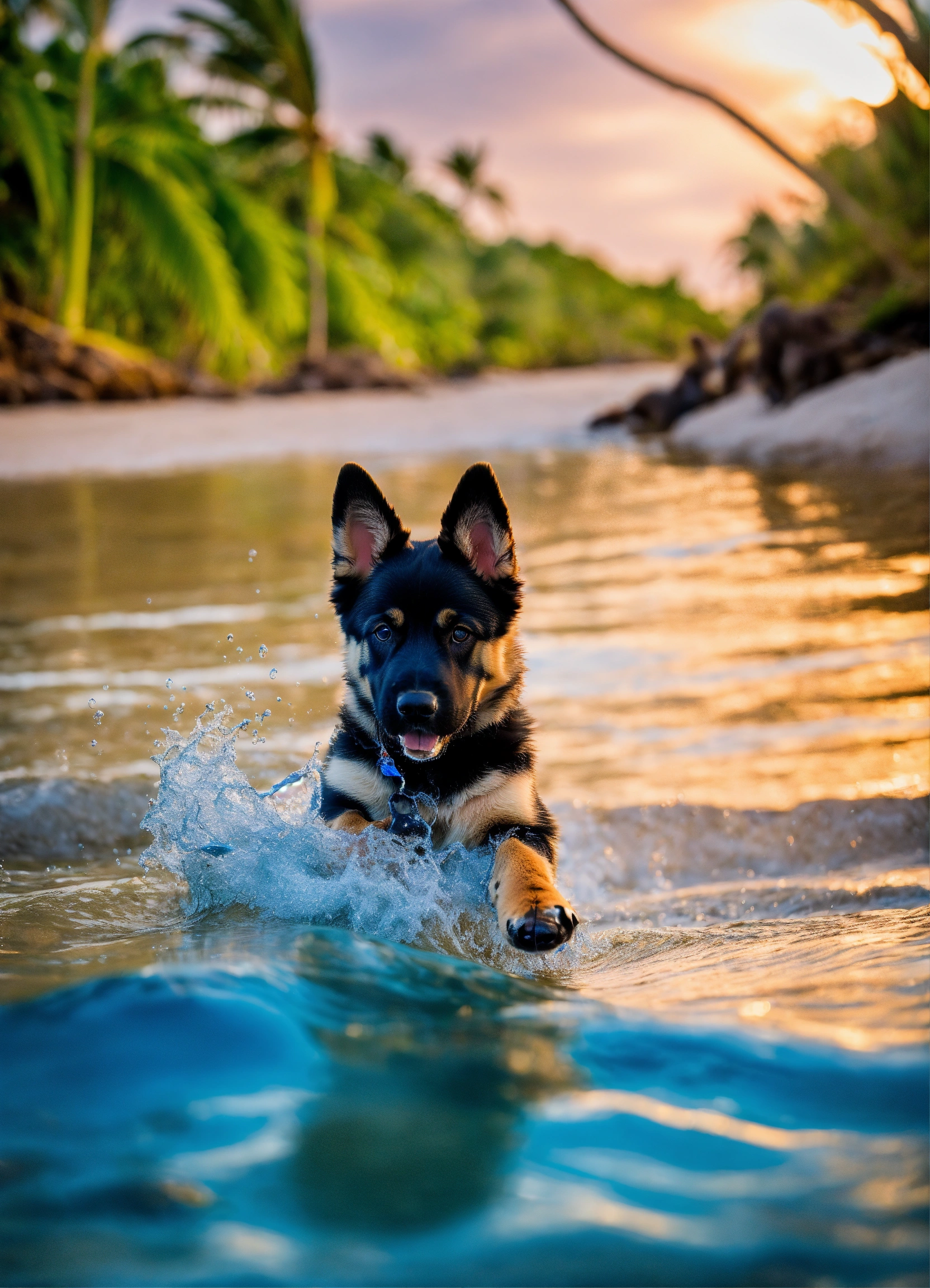 Lexica - "Sapphire Shoreline Pups" On a secluded, glittering blue ...