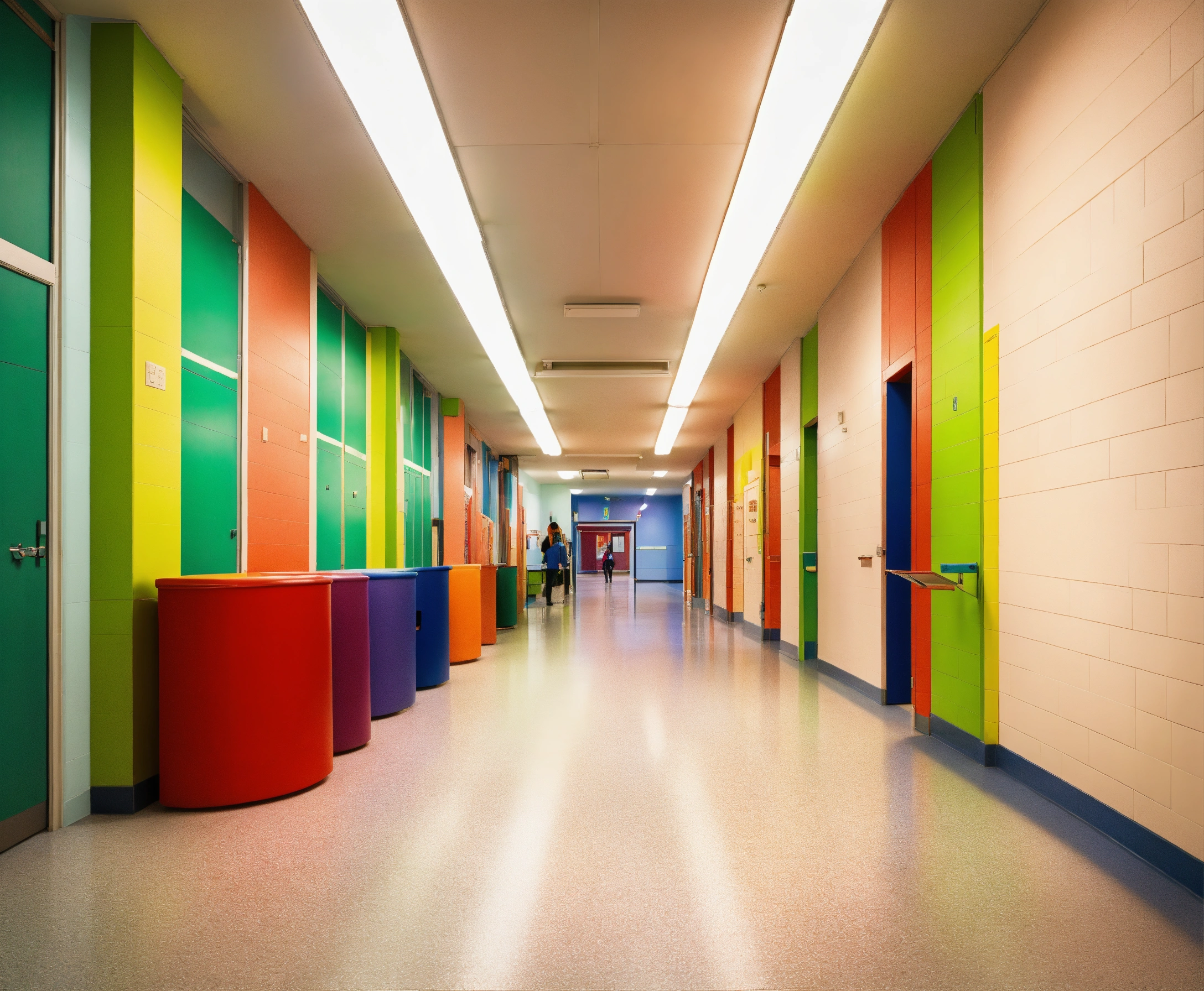 Lexica - A school hallway with large, smooth walls with a light tiled ...