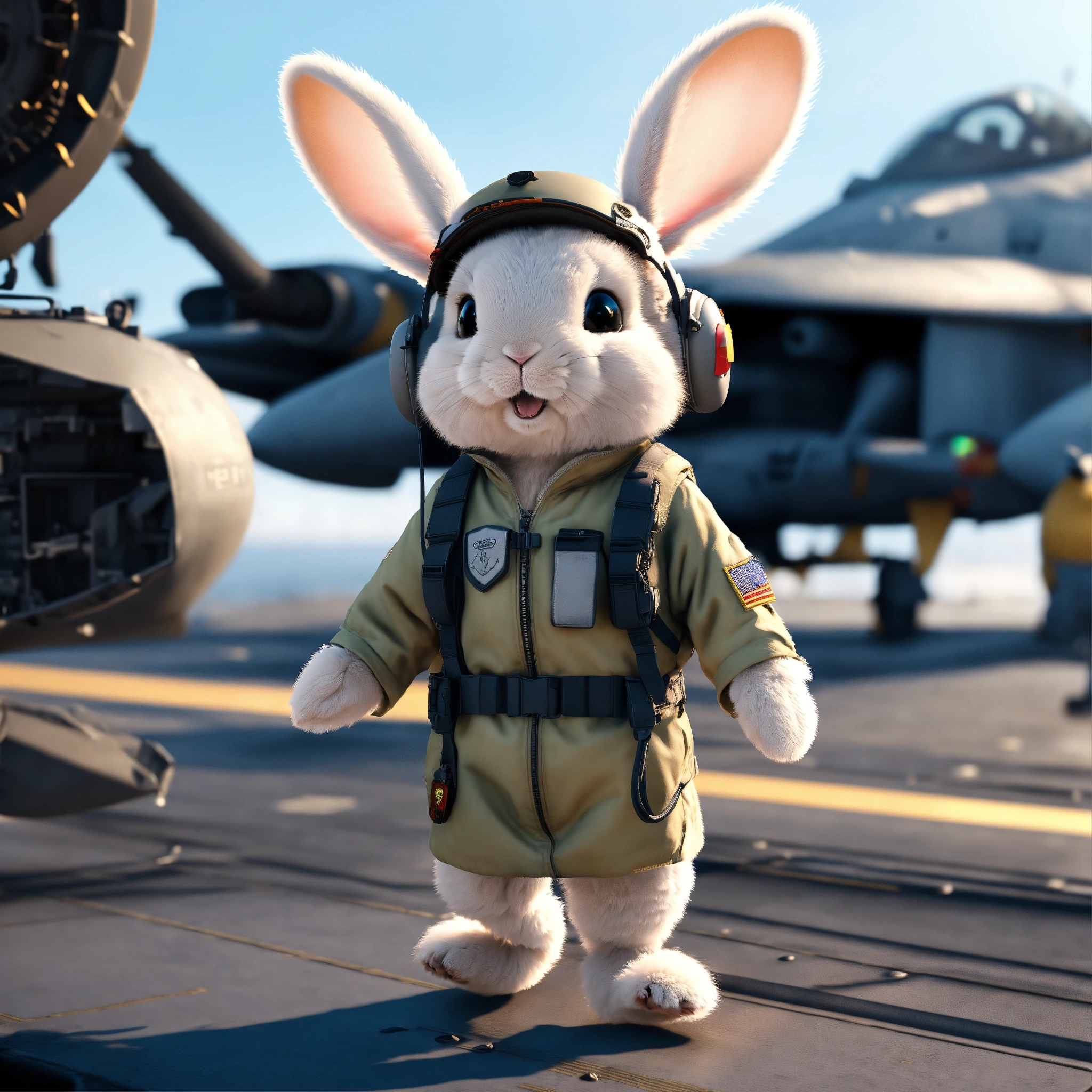Lexica - A cute fluffy rabbit pilot walking on a military aircraft ...