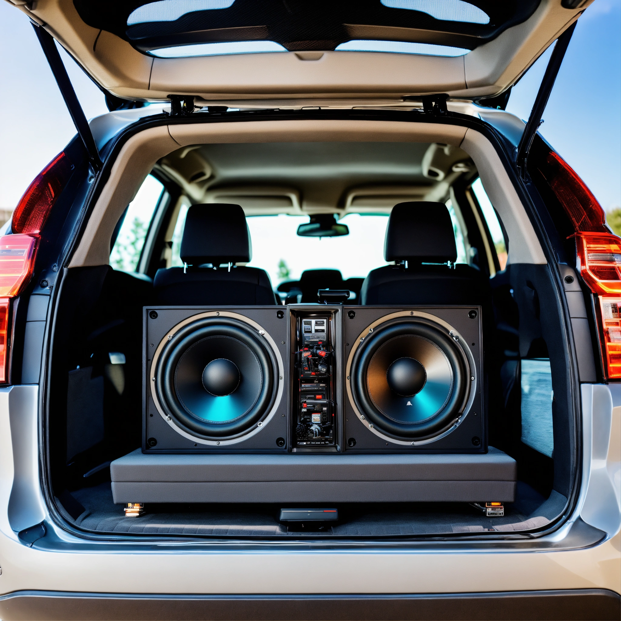 Lexica - A photo of a professional car audio installation. The car is a ...