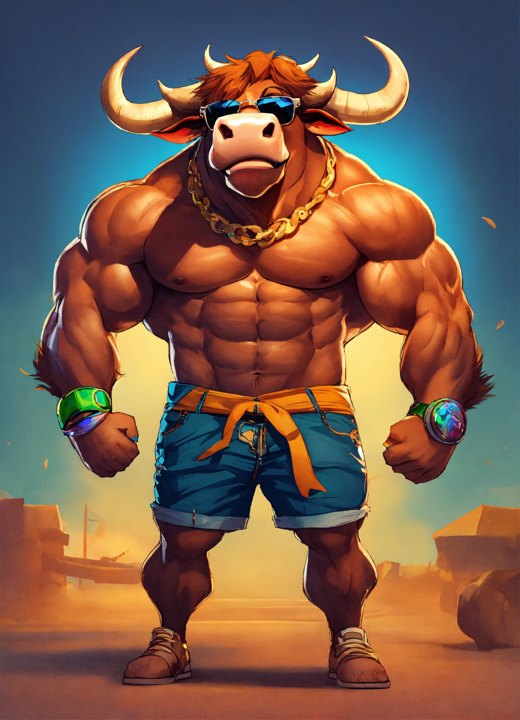 Lexica - A riped bull with abs that flex his arms with sunglasses and ...