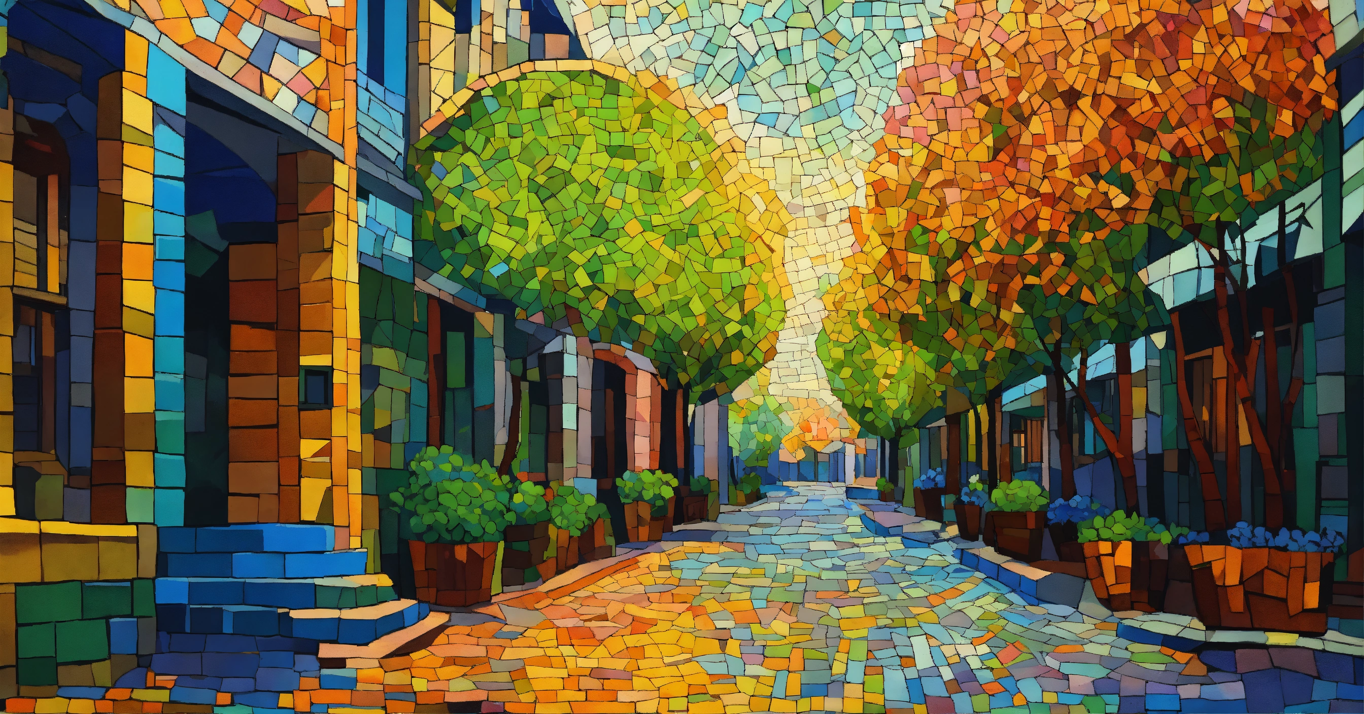 Lexica - Mosaic street scene drawing inspired by Abstract Expressionism ...