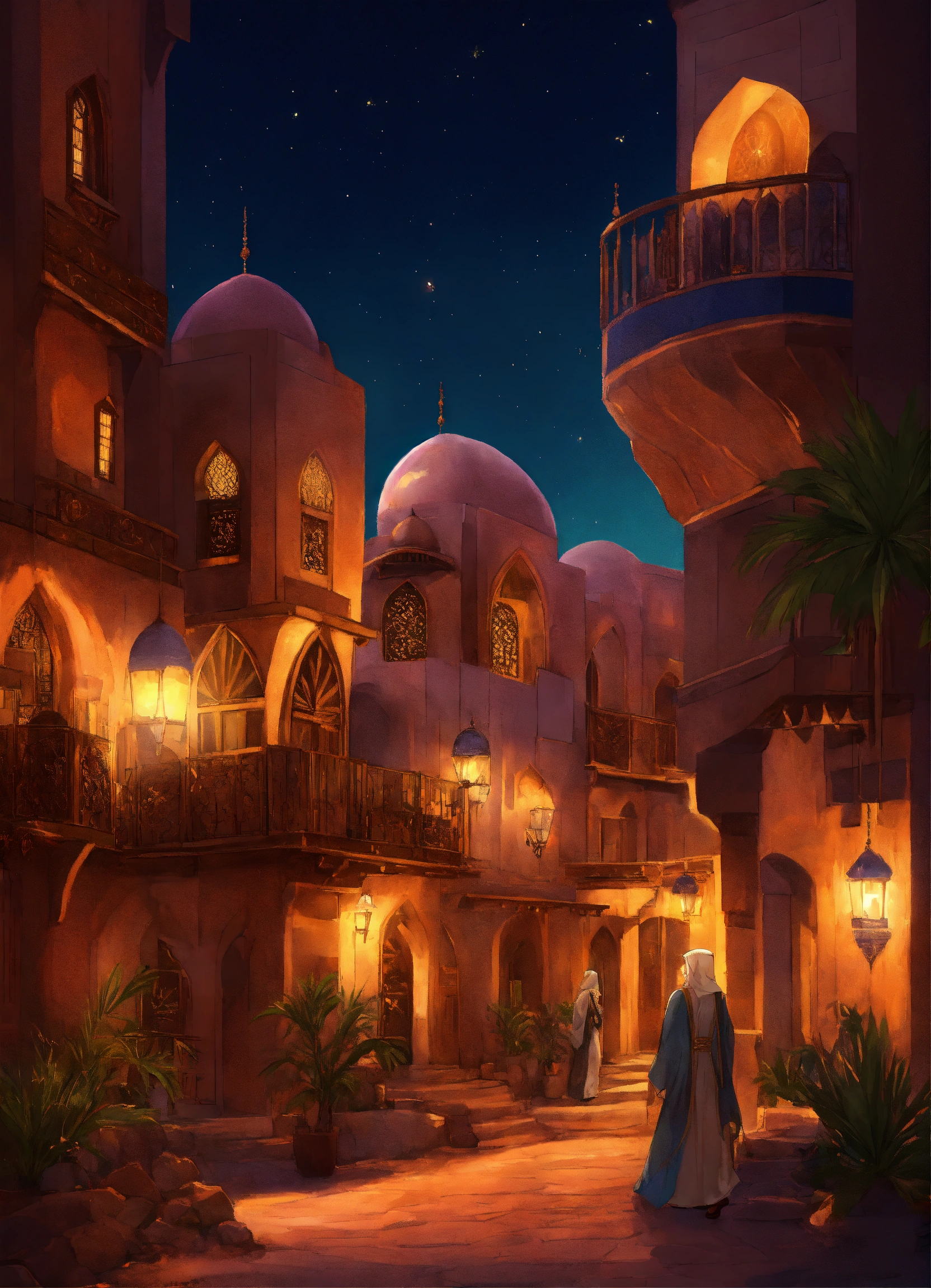 Lexica - Arabian city , anime style, fun, arabian village in the night