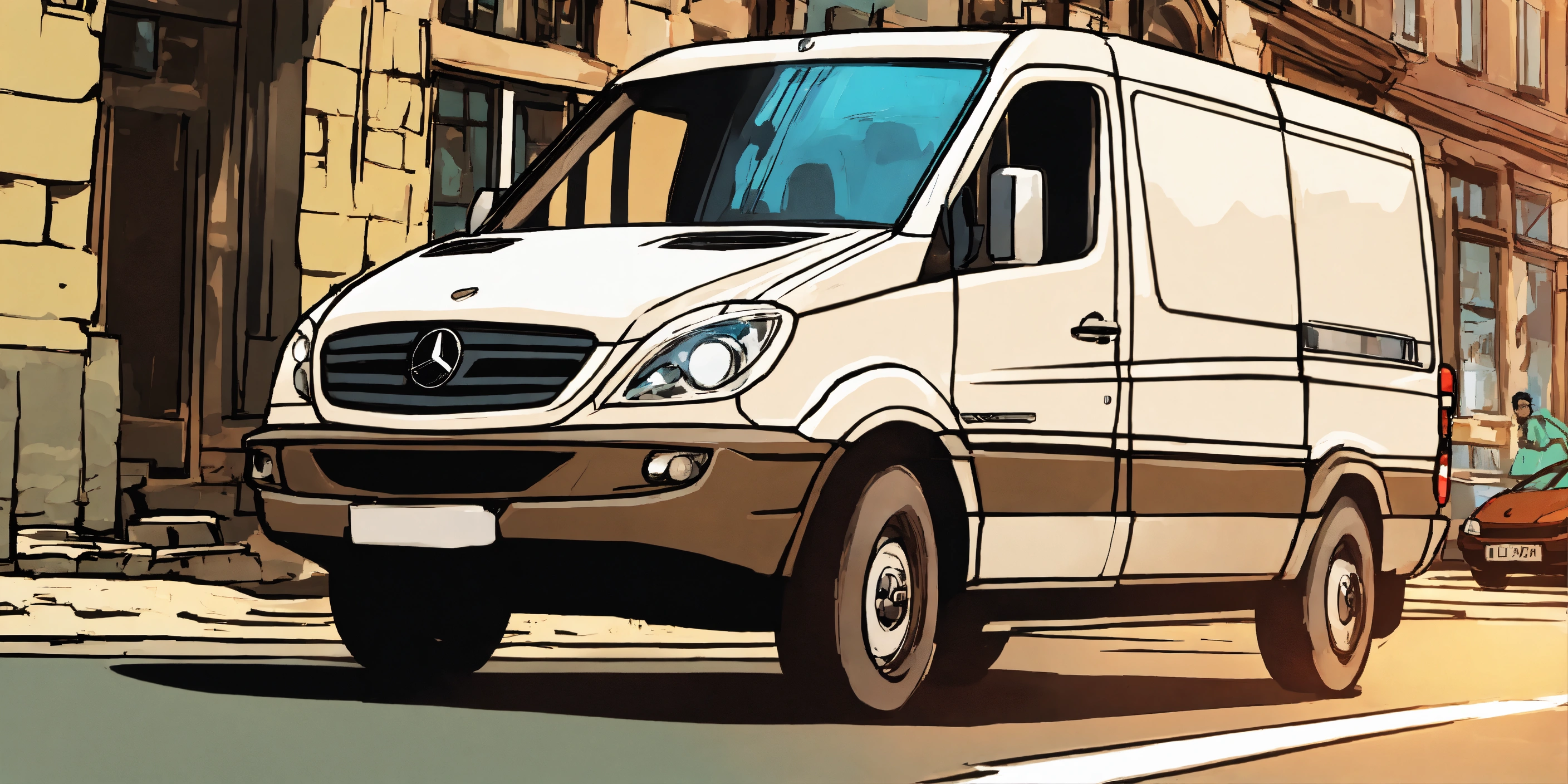 Lexica - A white sprinter is driving in full speed at a street inside a ...