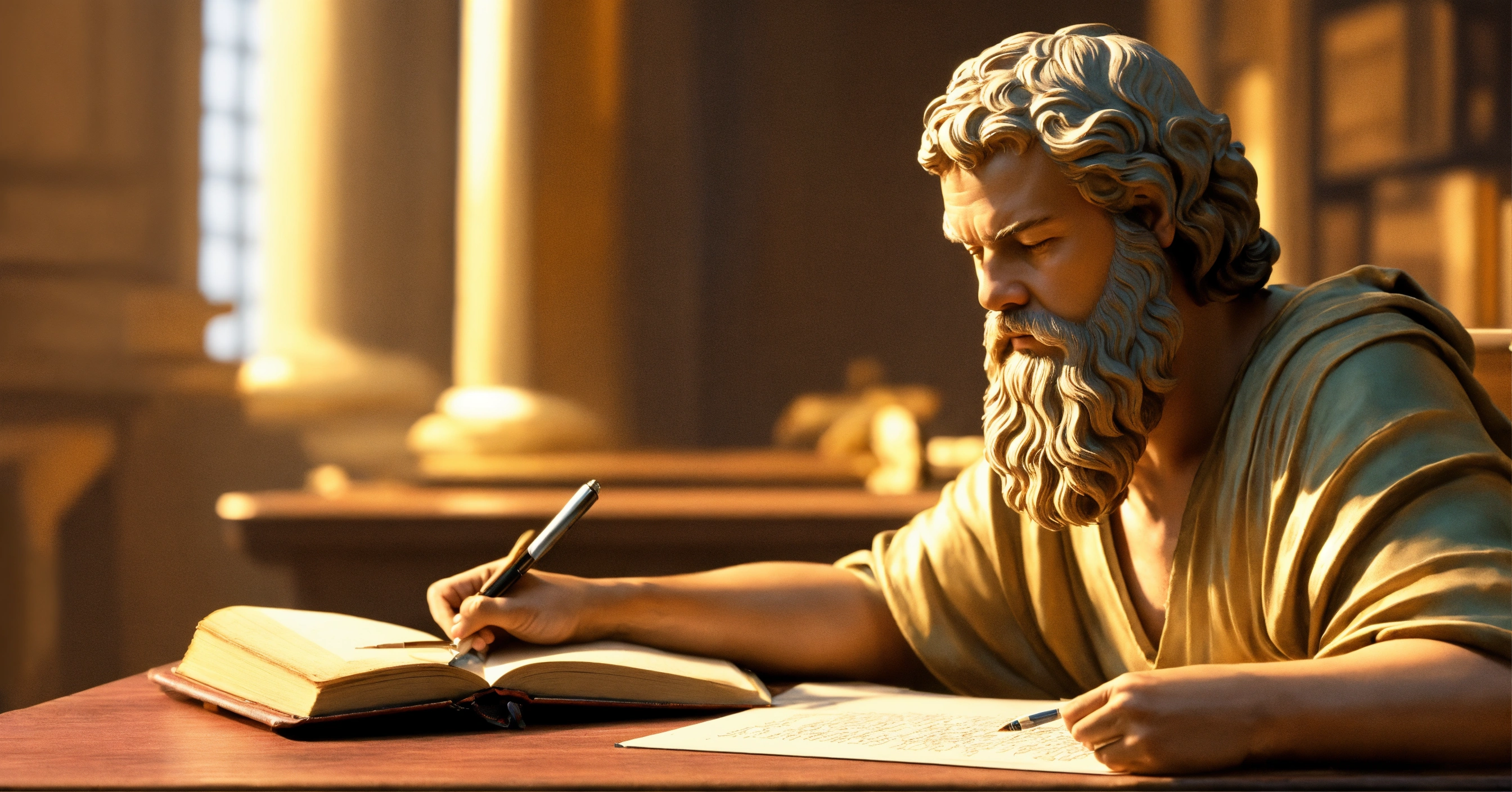 Lexica - Socrates, learning, writing, on a table, accumulates facts ...