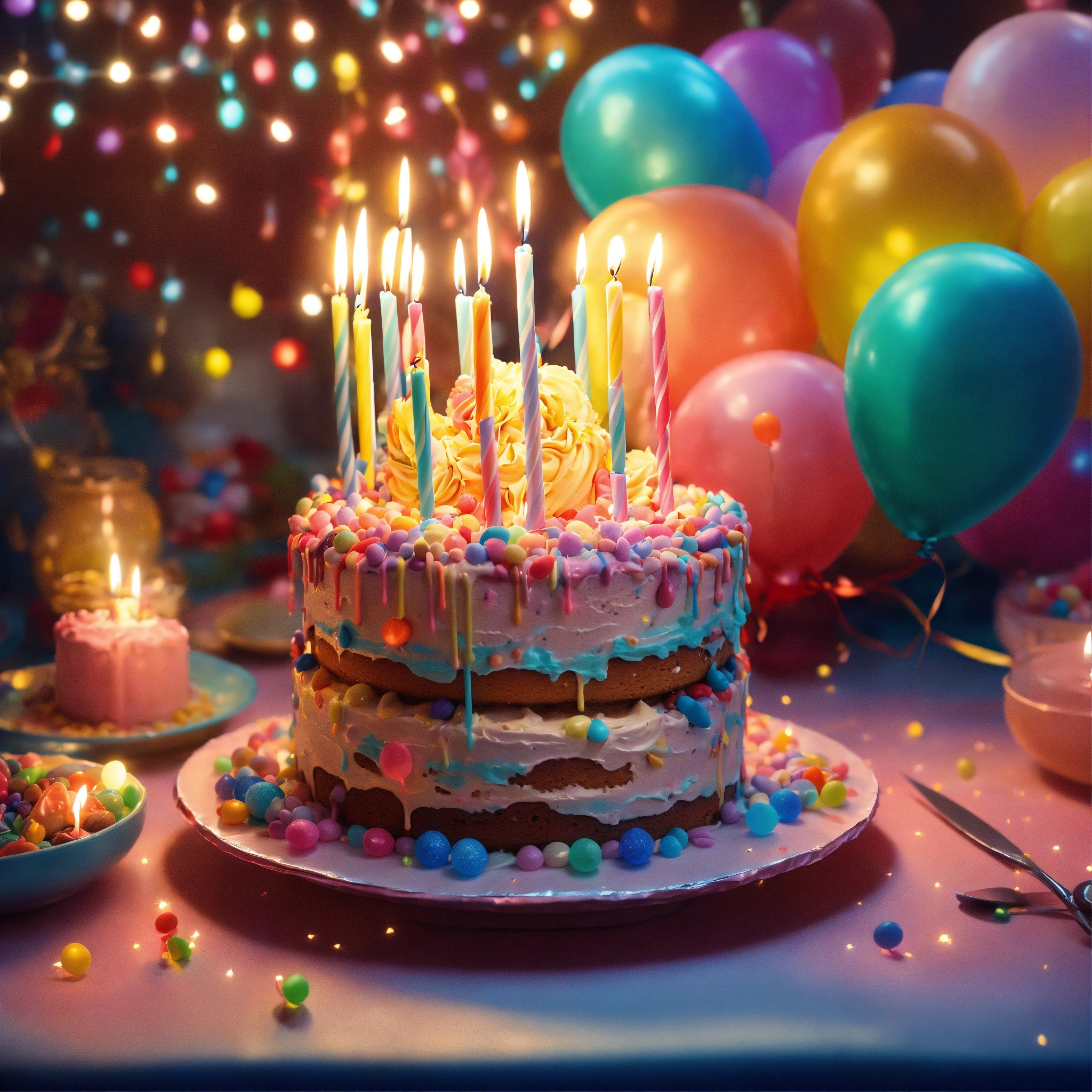 Lexica - Epic shot of a ultra detailed birthday cake with many candles ...