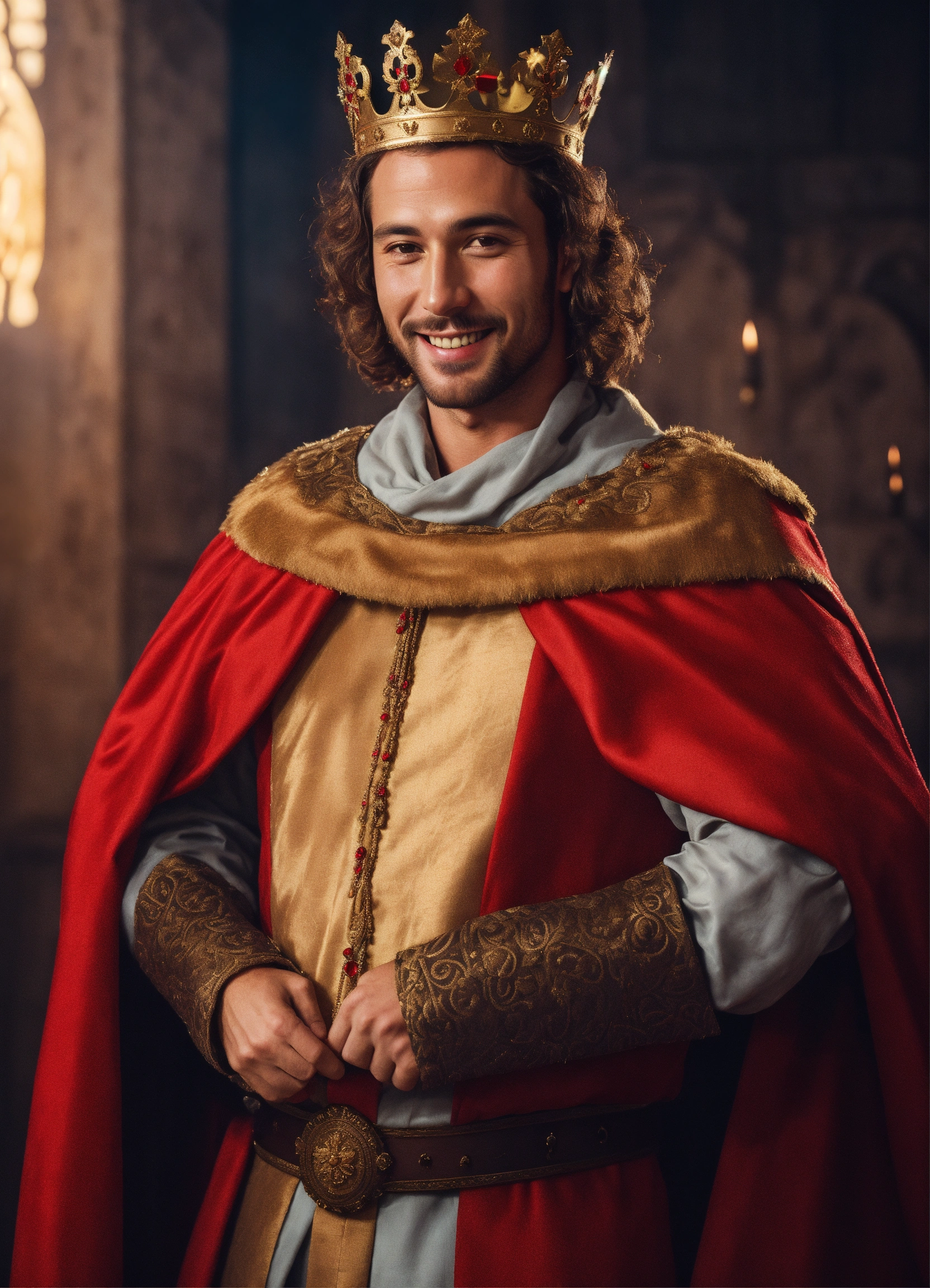 Lexica - Handsome smiling king with a fancy medieval royal robe. King ...