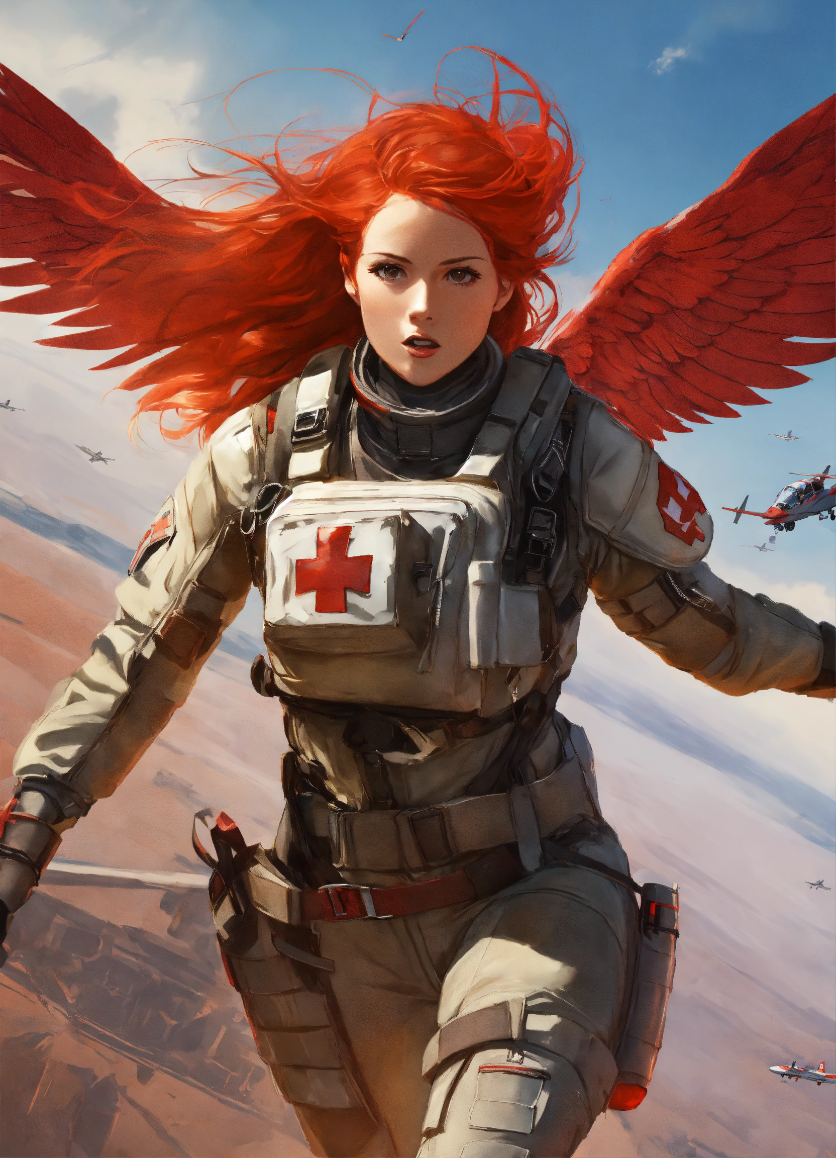 Lexica - Female red hair athletic wearing white metal fighter pilot ...