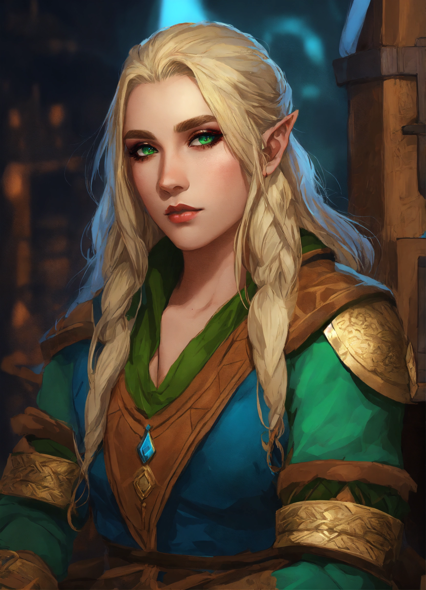Lexica - Androgynous dwarf bard, long blond hair, blue makeup, brown ...