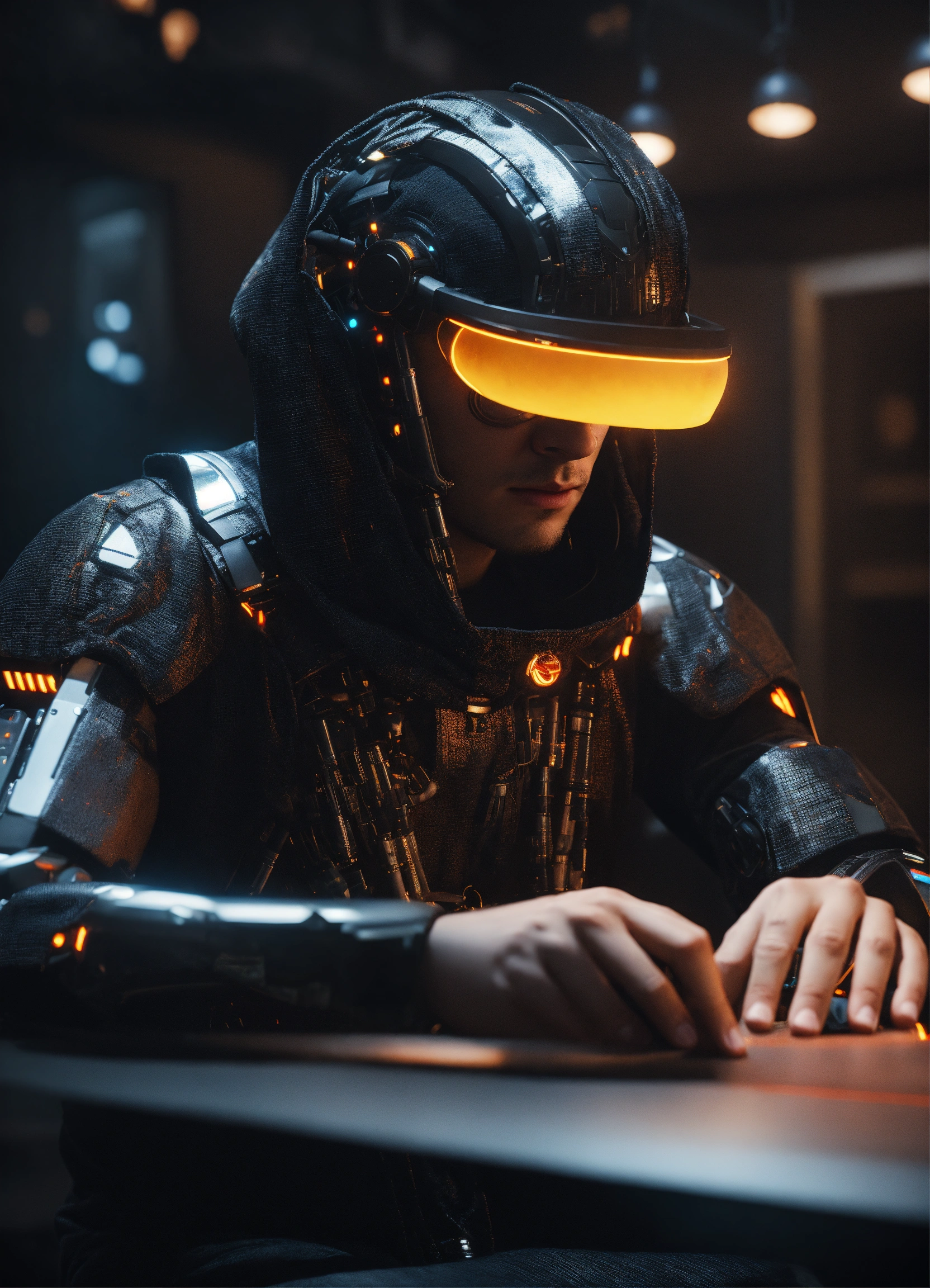 Lexica - Nerdy 25 year old male cyborg hacker wearing futuristic ...
