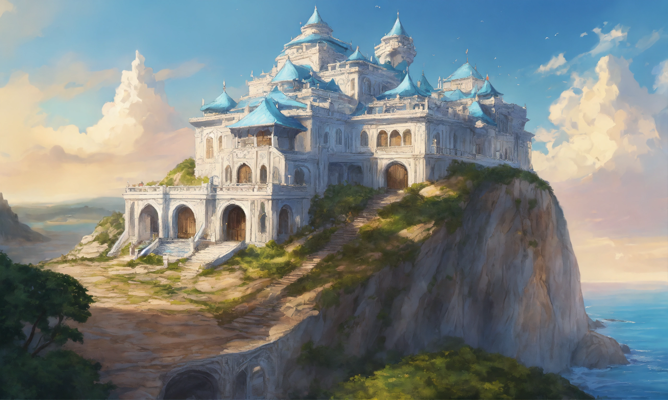 Lexica - Drawing of the full image of an elegant white high elf palace ...