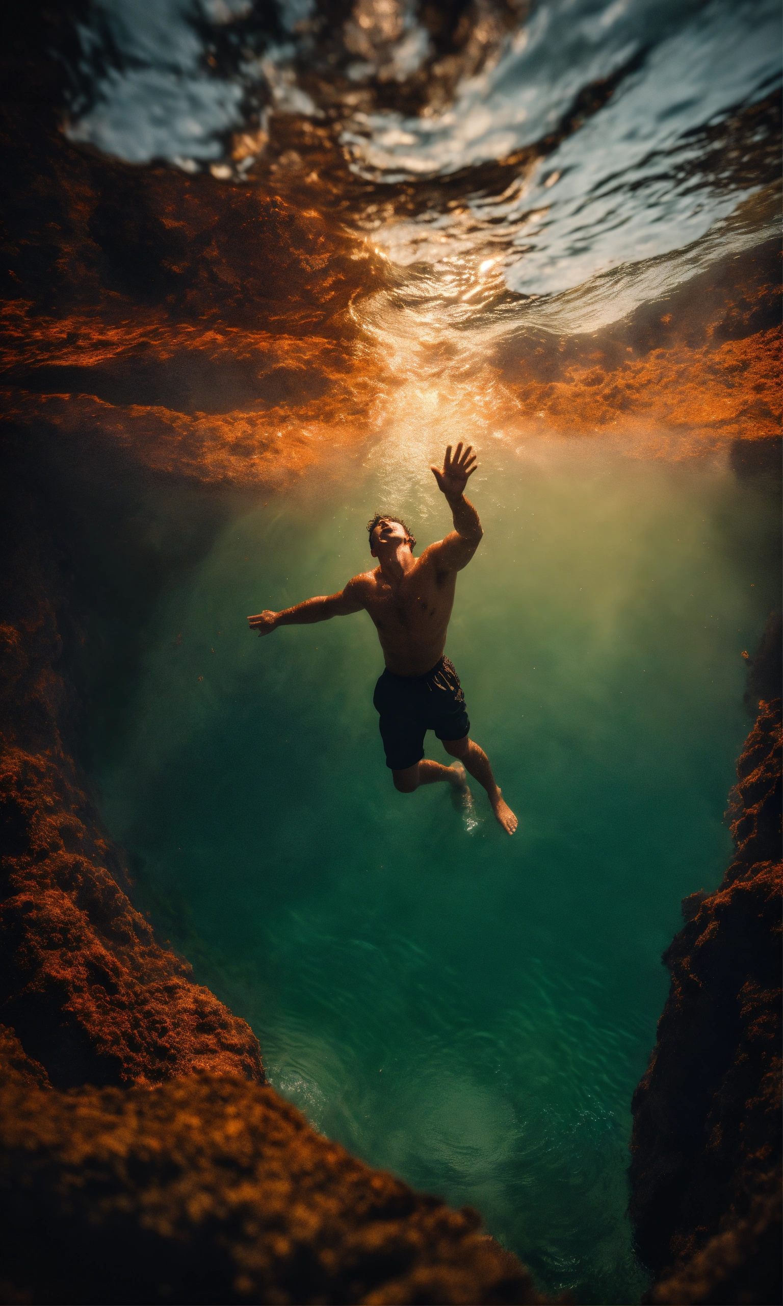 Lexica - A man drowning in hell and there is a hand extended to him ...