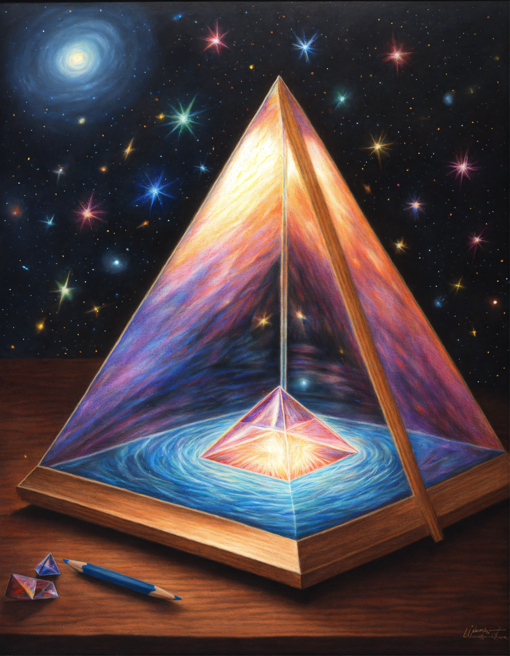 Lexica - Realistic colored pencil drawing of a iluminate crystal ...