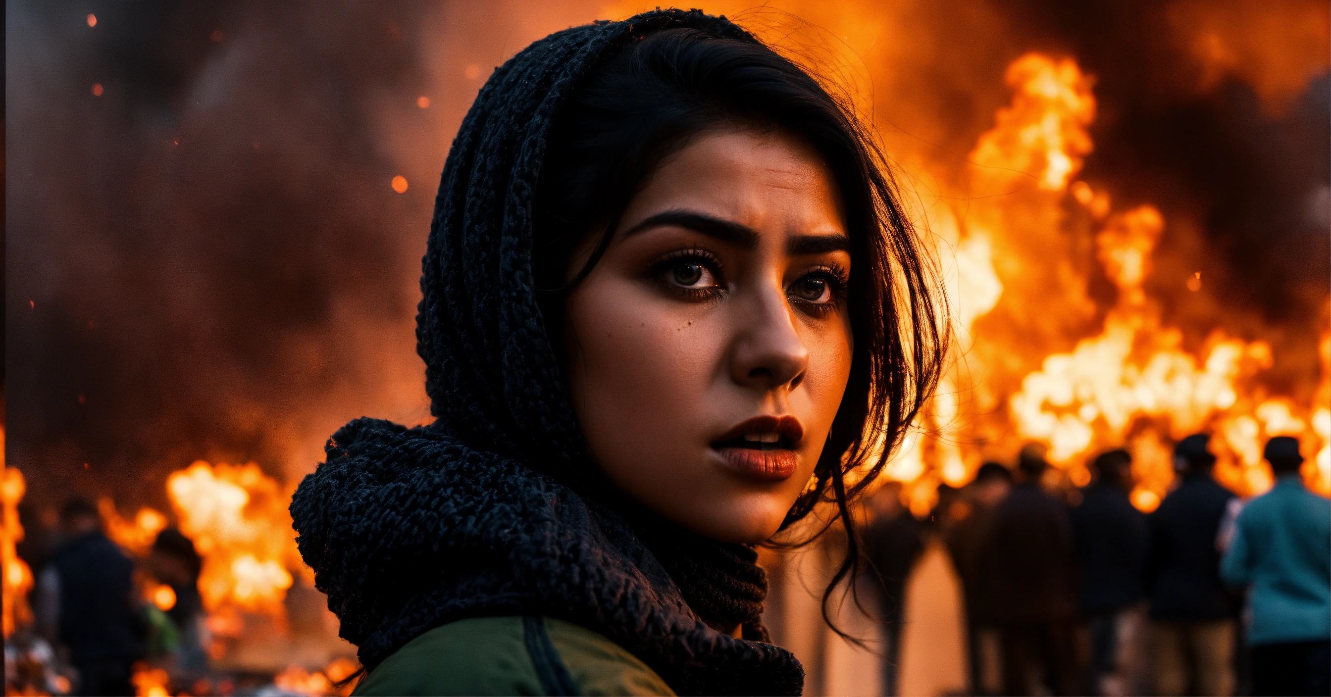 Lexica - Dark aesthetic photo, an iranian girl amidst a chaotic street ...