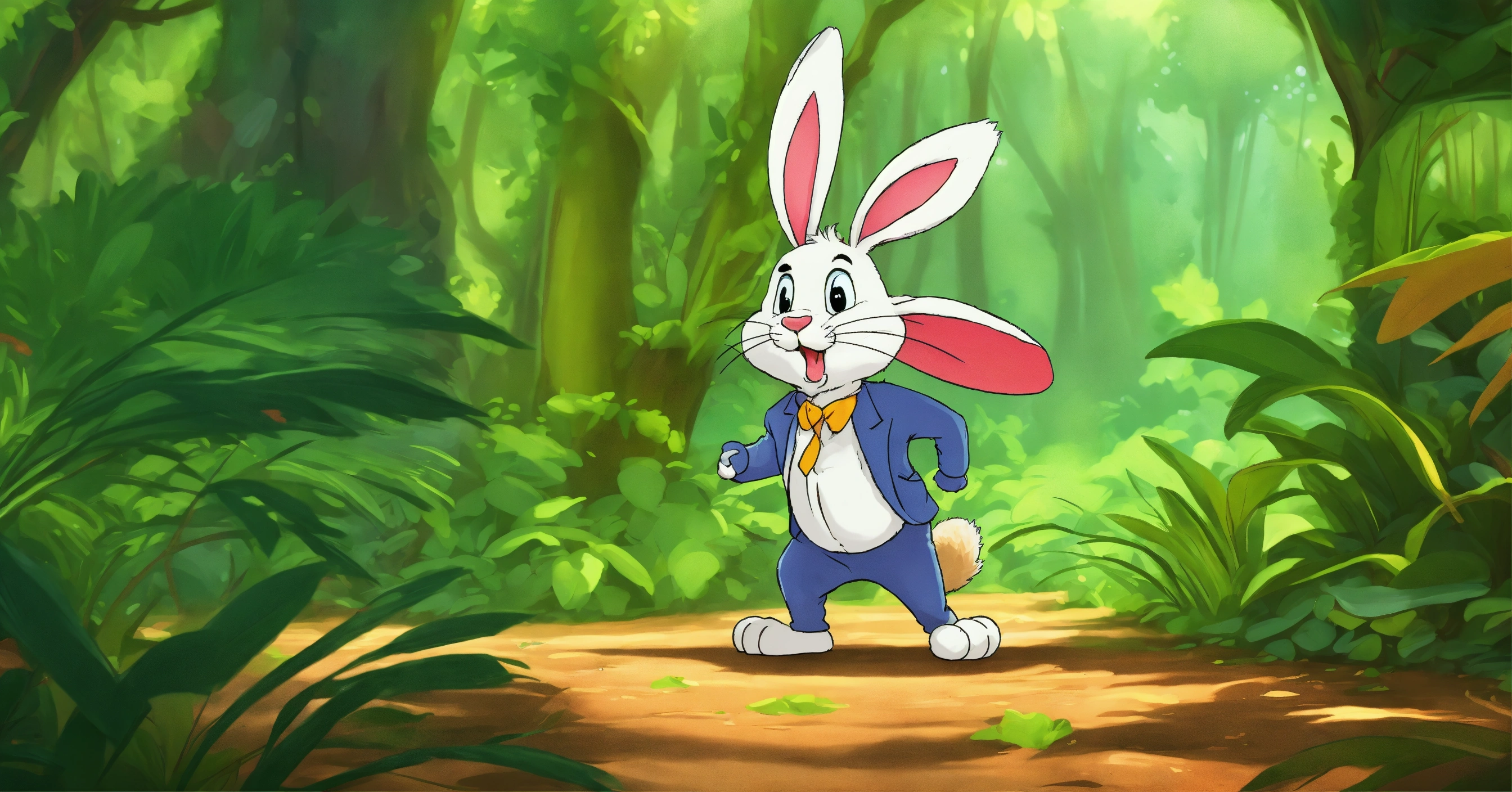 Lexica - Cartoon in a big dense jungle one rabbit was there he was ...