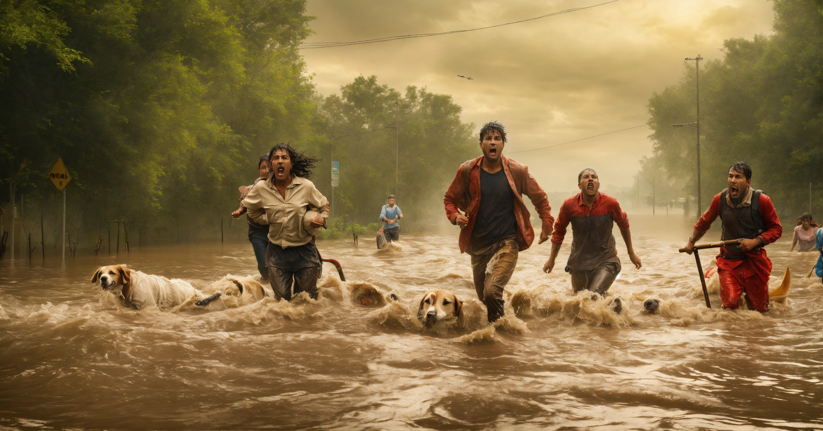 Lexica - Produce me an image of frightened persons fleeing a ...