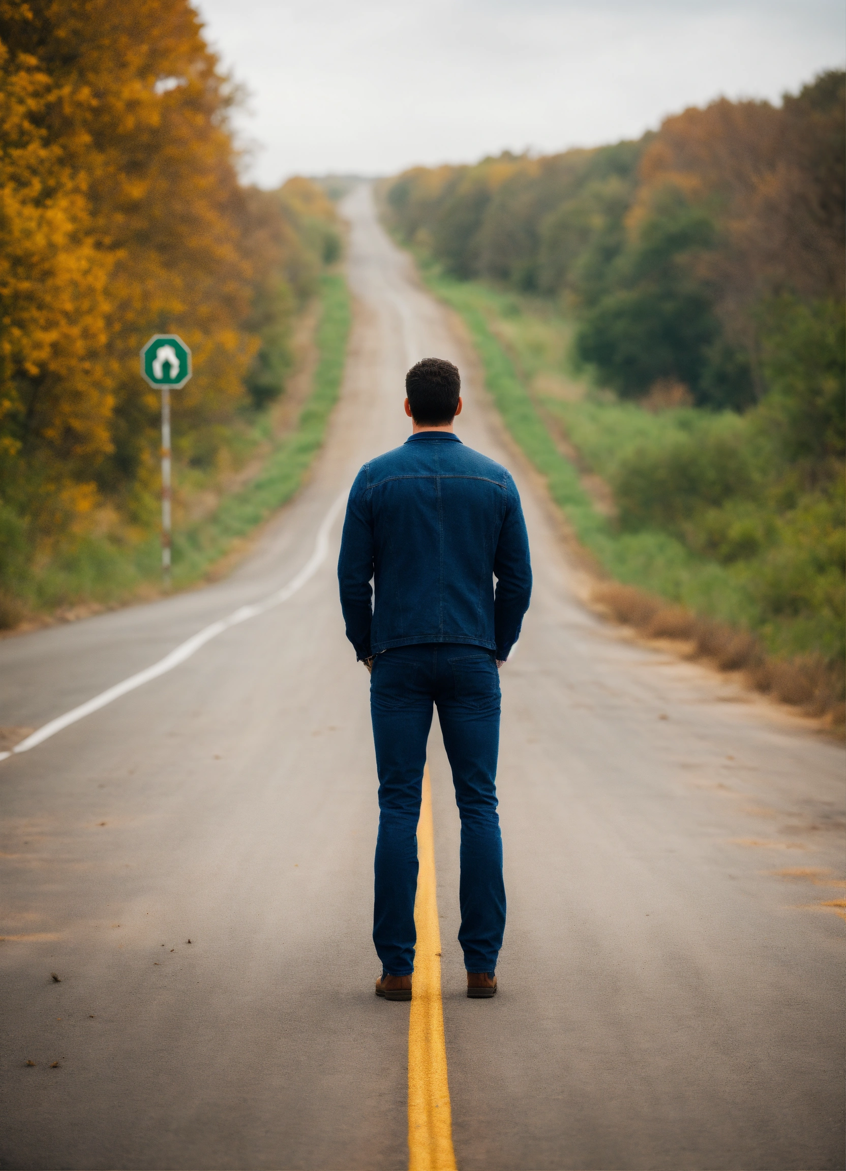 Lexica - The back of one man standing on an empty road, fresh perspective