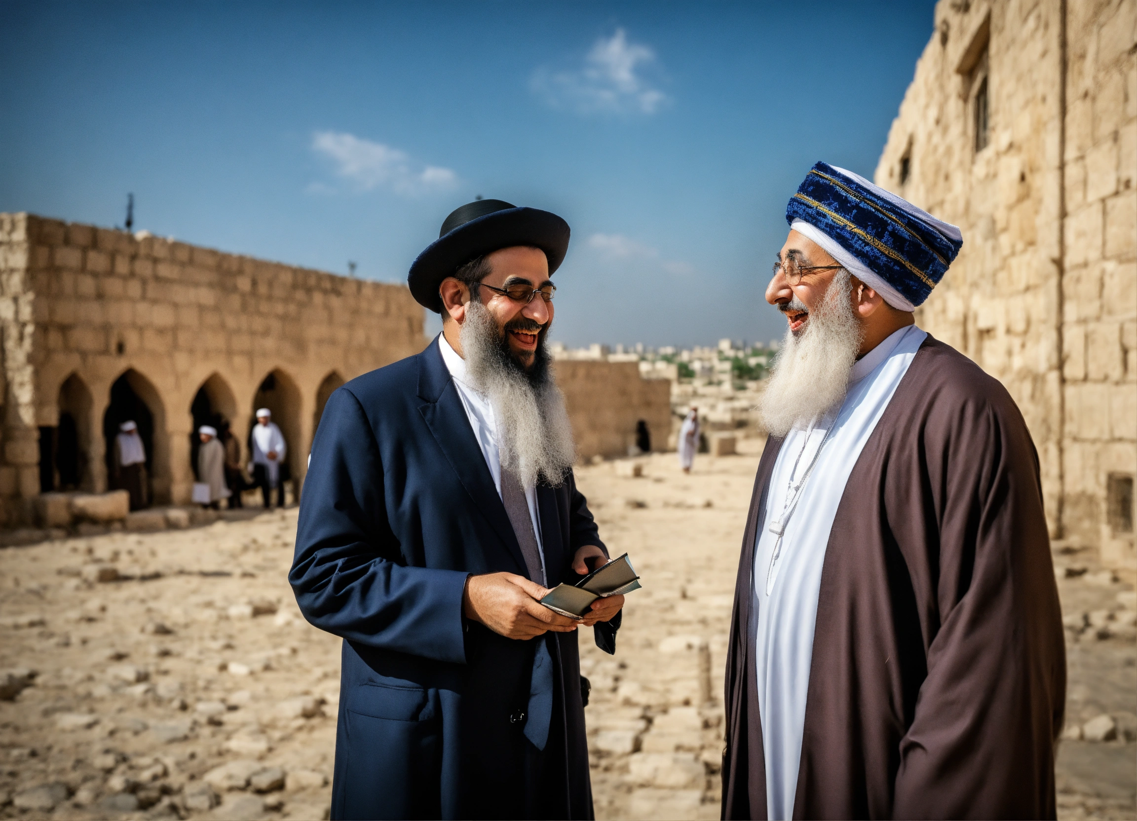 Lexica - Impressionist, Israeli rabbi talking and Muslim Imam laughing ...