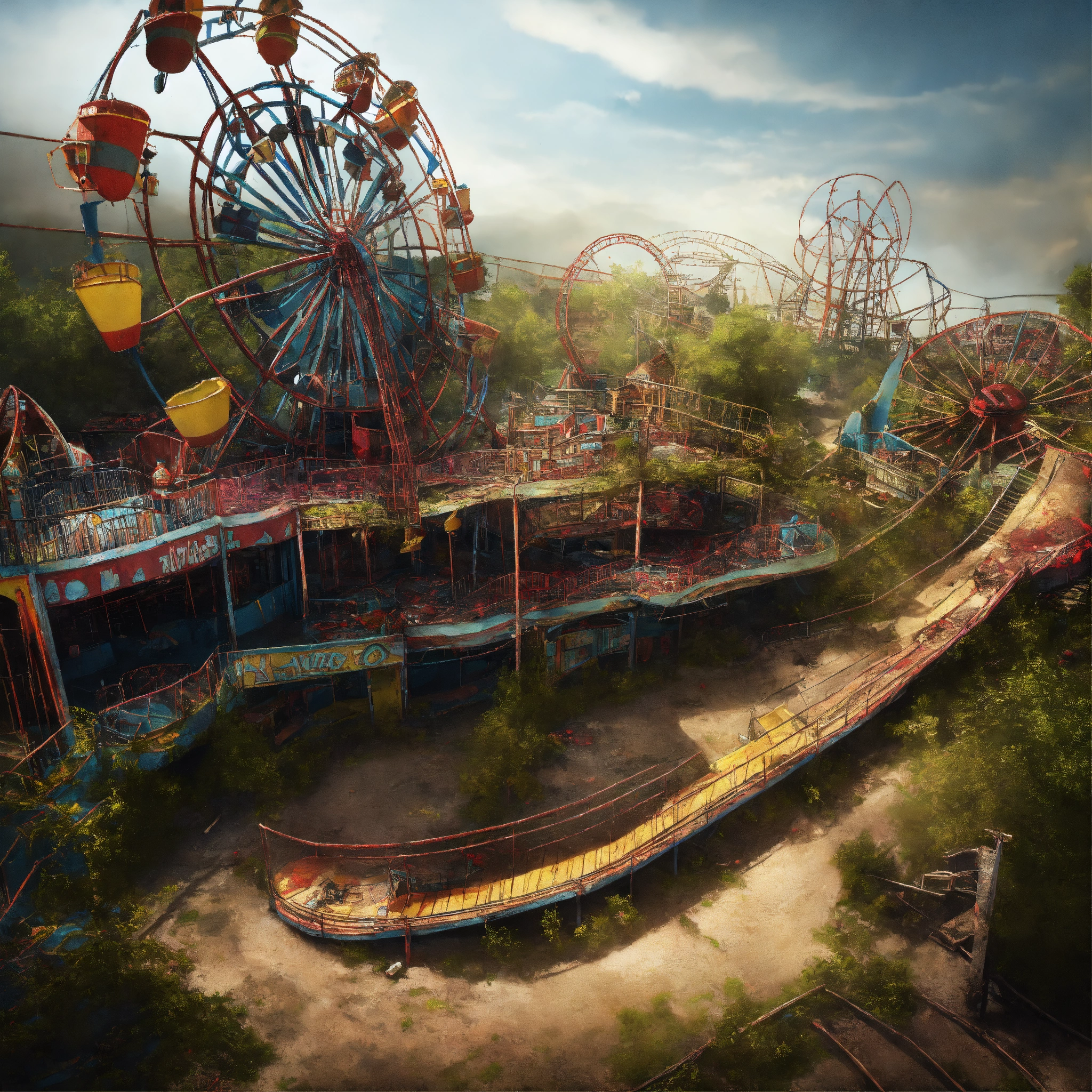 Lexica - Abandoned, apocalyptic amusement park_art, digital, chaotic, magical realism, high ...