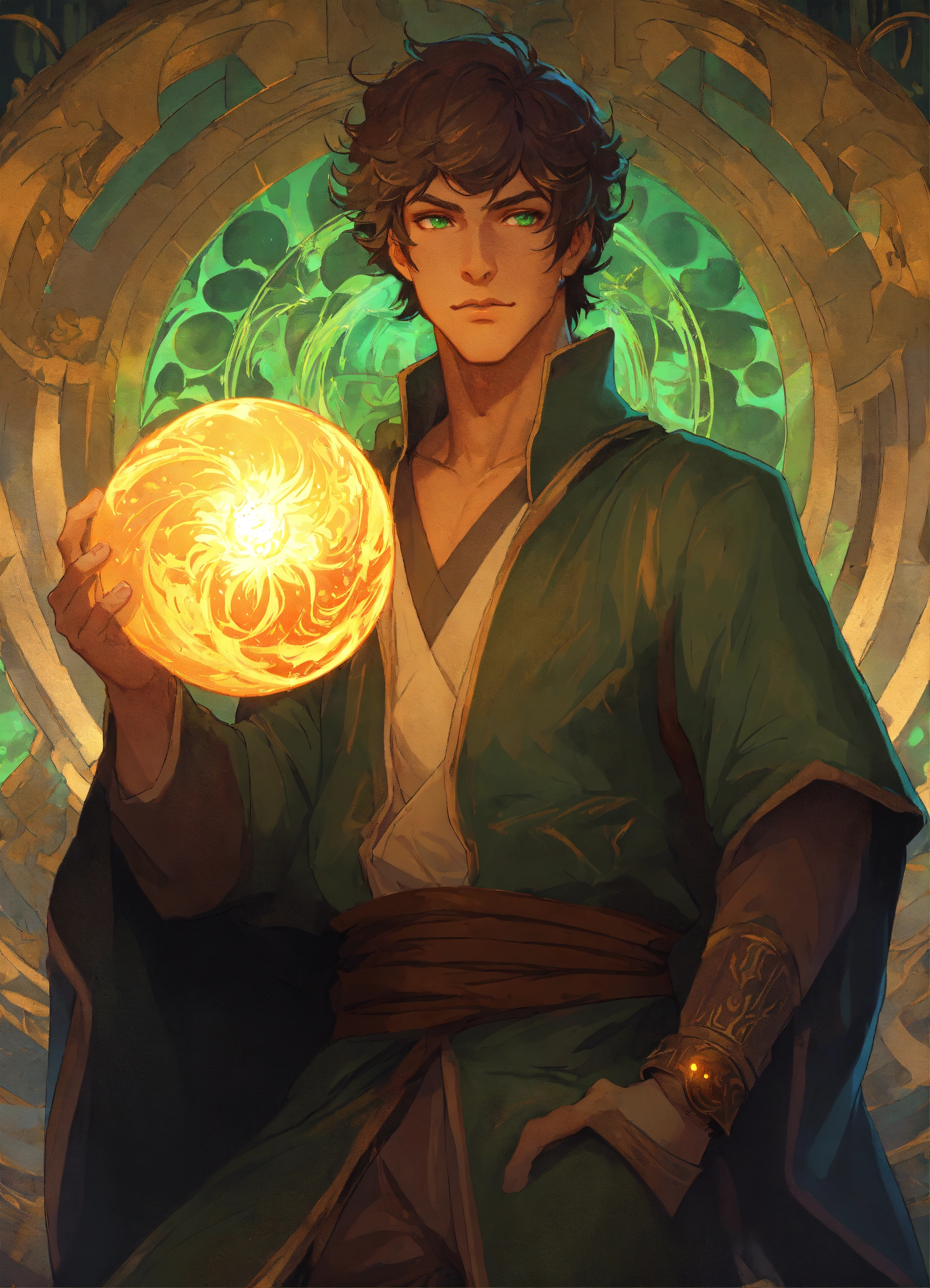 Lexica - Handsome, human, imperial male wizard with glowing fire orb ...